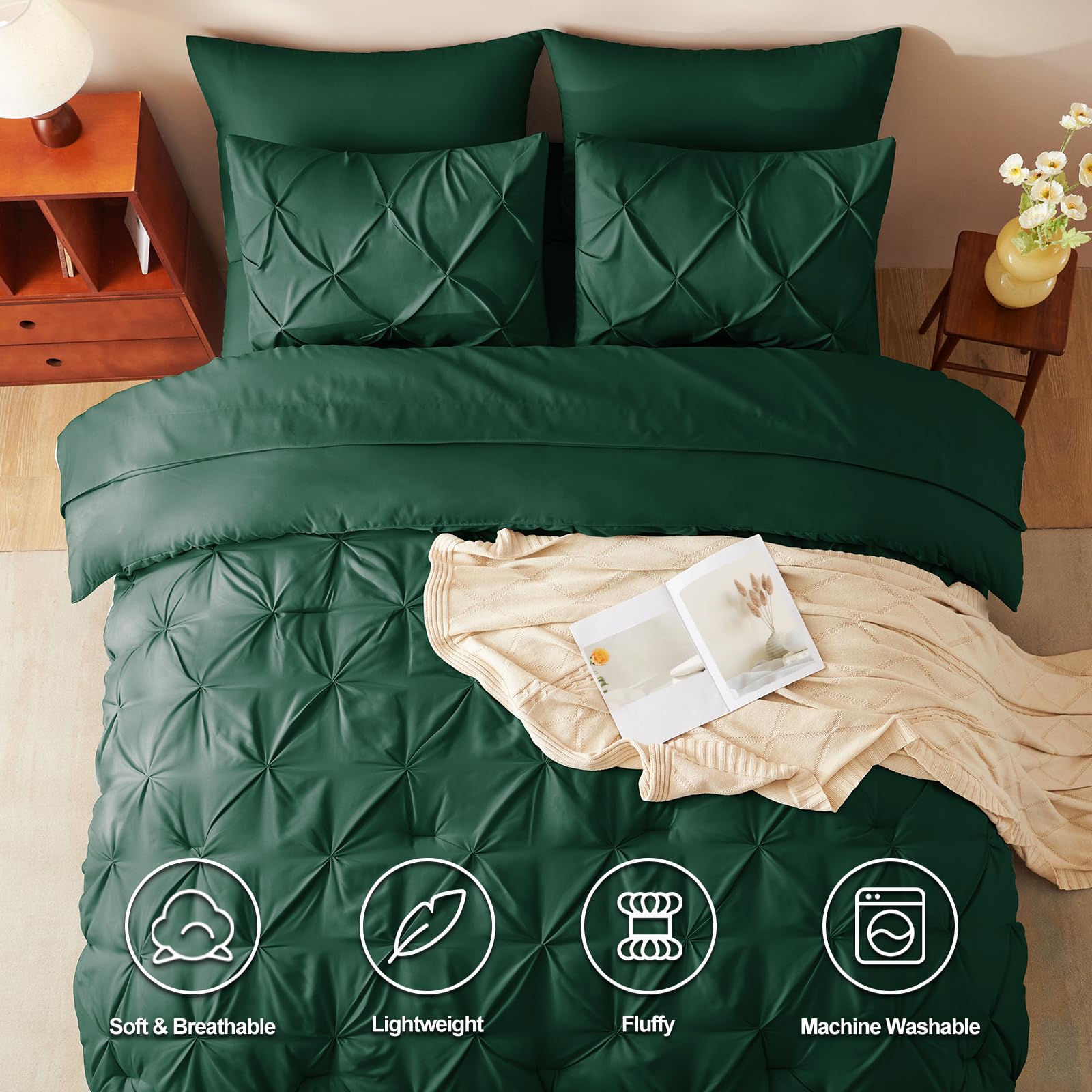 OMOMMD King Pinch Pleat Bed in a Bag Comforter Set with Sheets ...