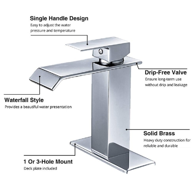 Kinwell Chrome 4 In Centerset 1 Handle Waterfall Bathroom Sink Faucet