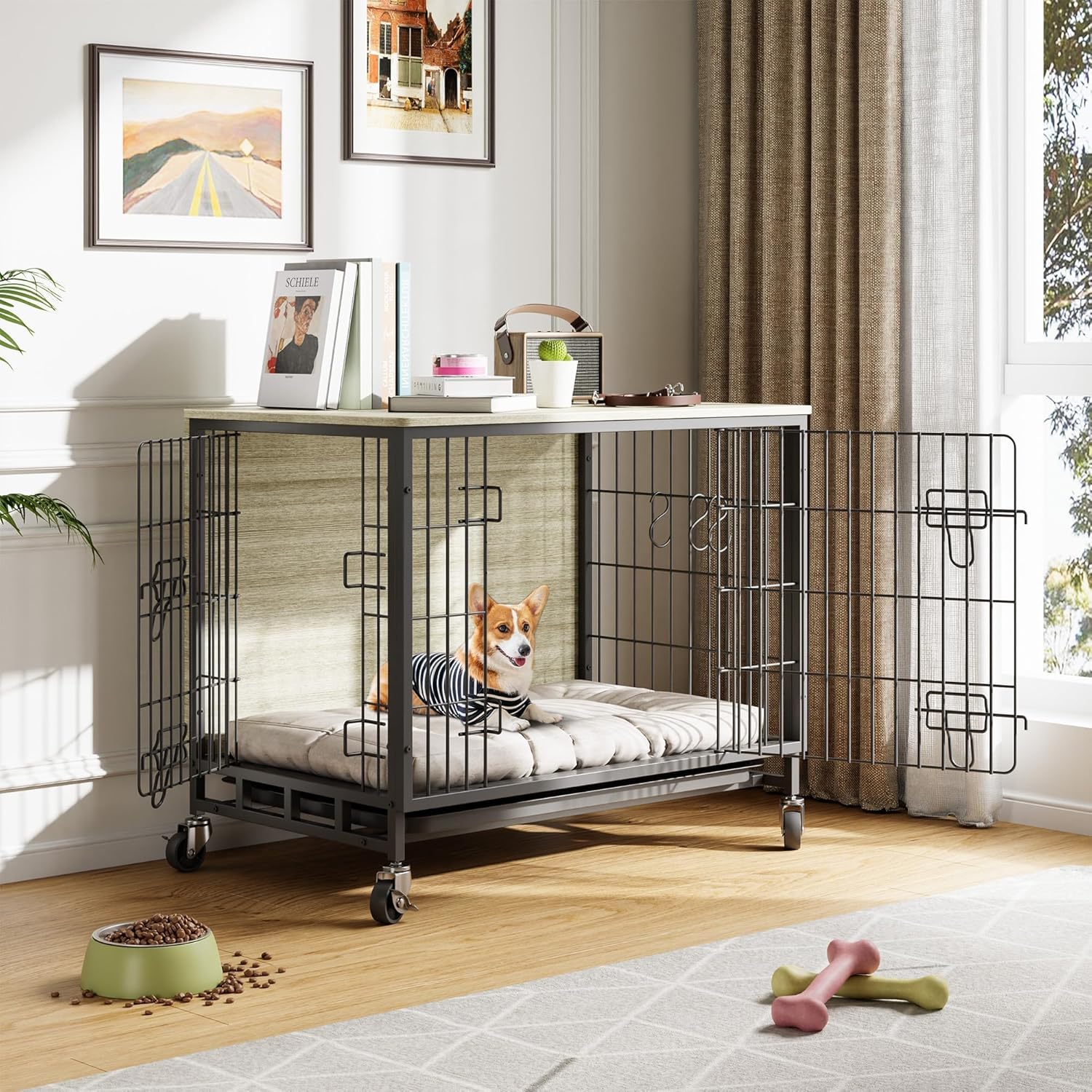 IdealHouse Dog Crate Furniture 38.6 in Modern Double Door Dog House ...