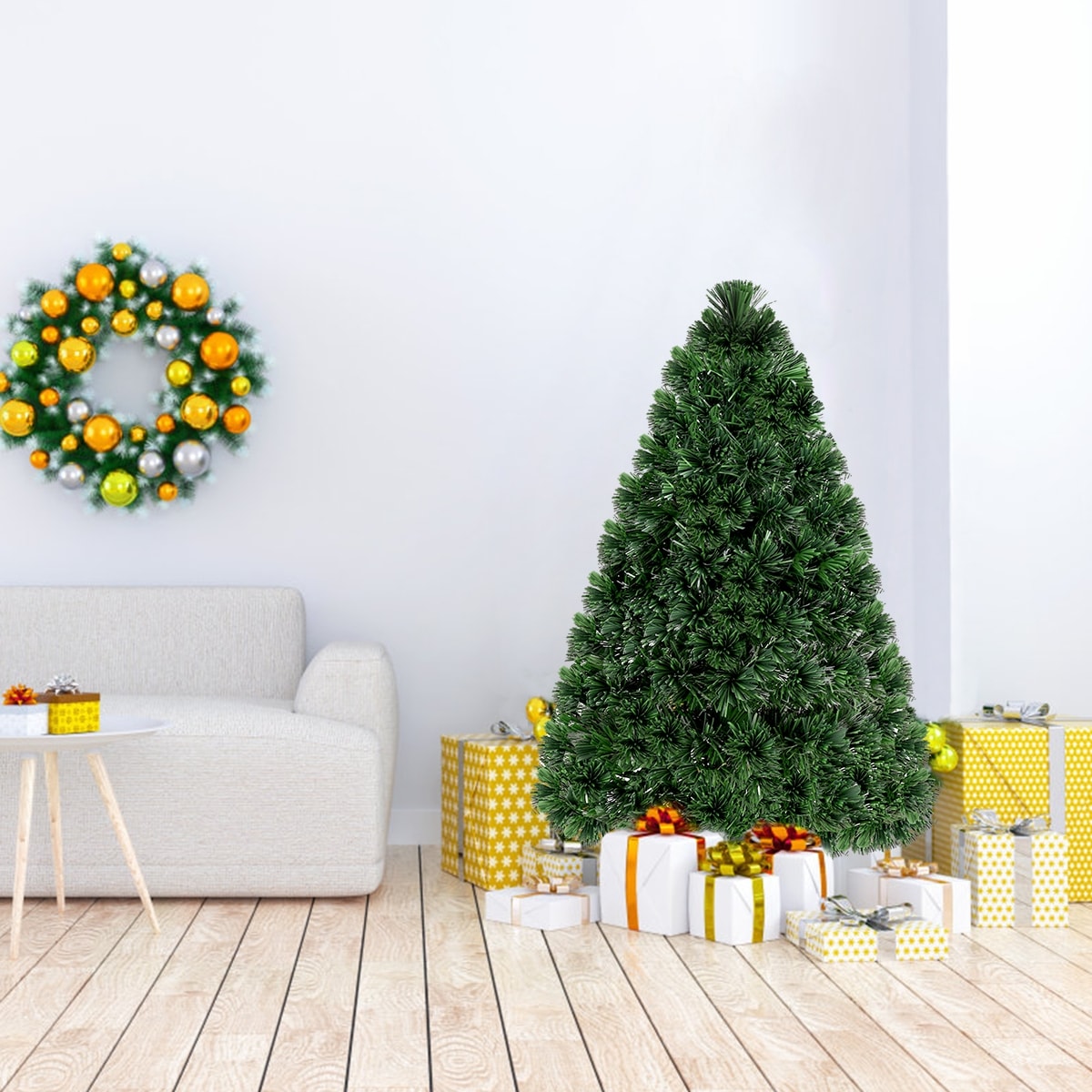 SUGIFT 3-ft Pre-Lit Fiber Optic 7-Color PVC Artificial Christmas Tree ...