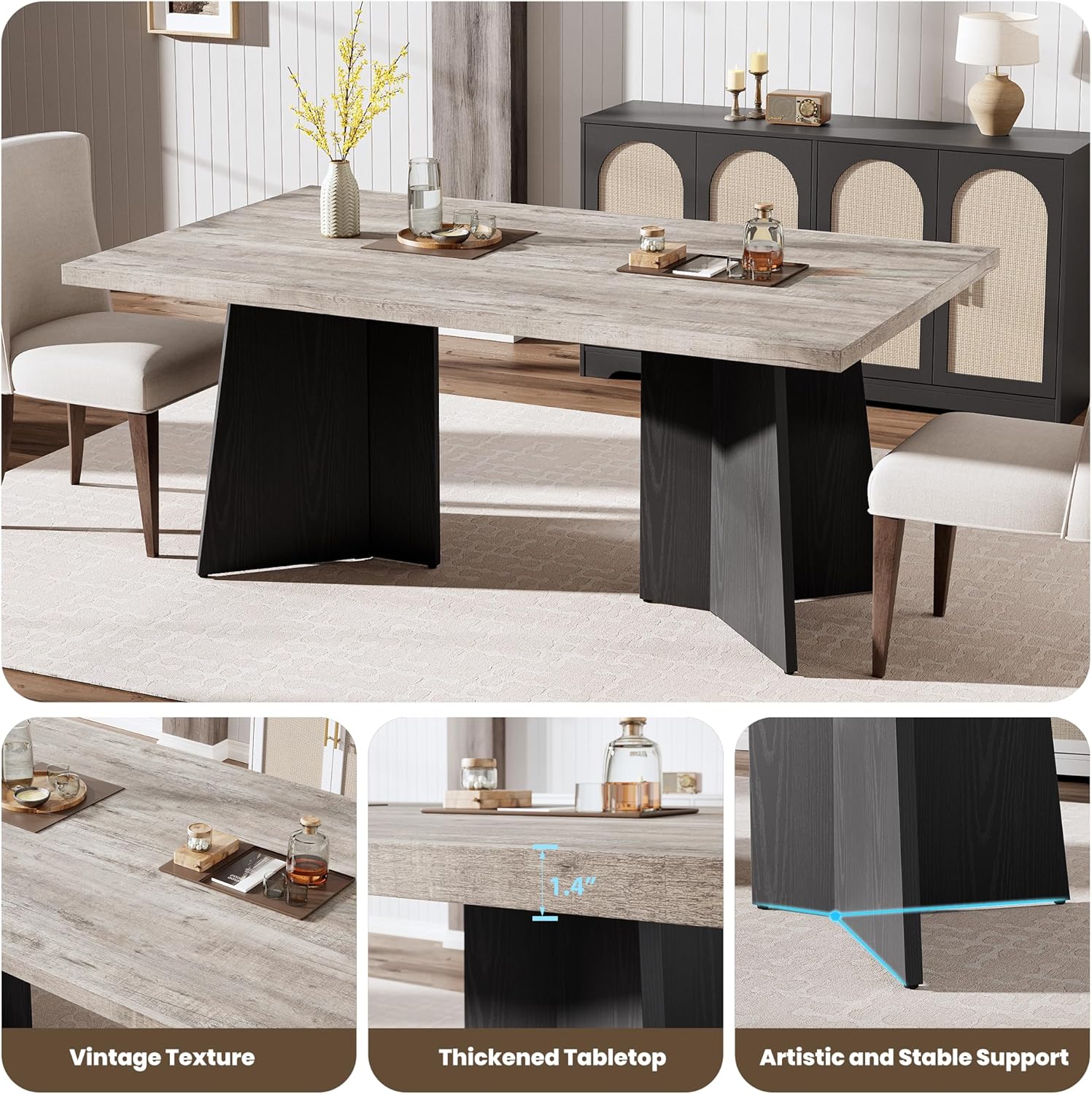 Garvee 63in Modern Long Table for 6-8 Rectangular Sturdy Frame ...