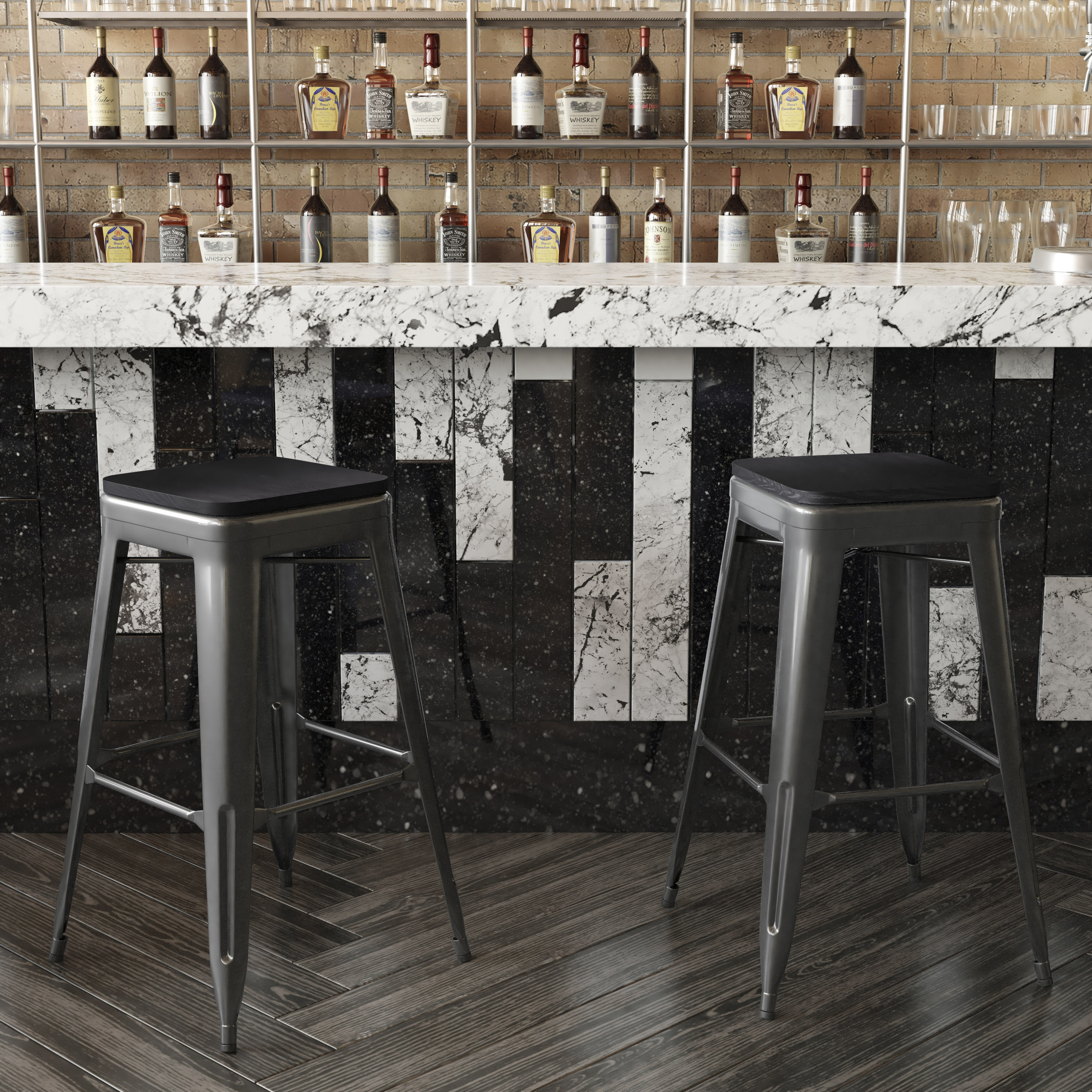 Flash Furniture Kai Commercial Grade 30-in High Backless Black Metal ...