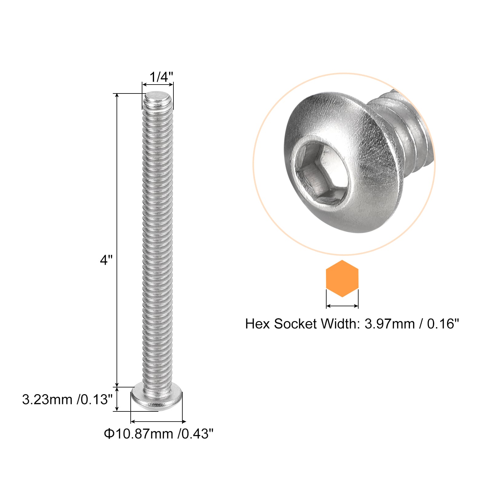 Unique Bargains 10pcs 1/4-20 x 4-Inch Button Head Socket Cap Screws 304 ...