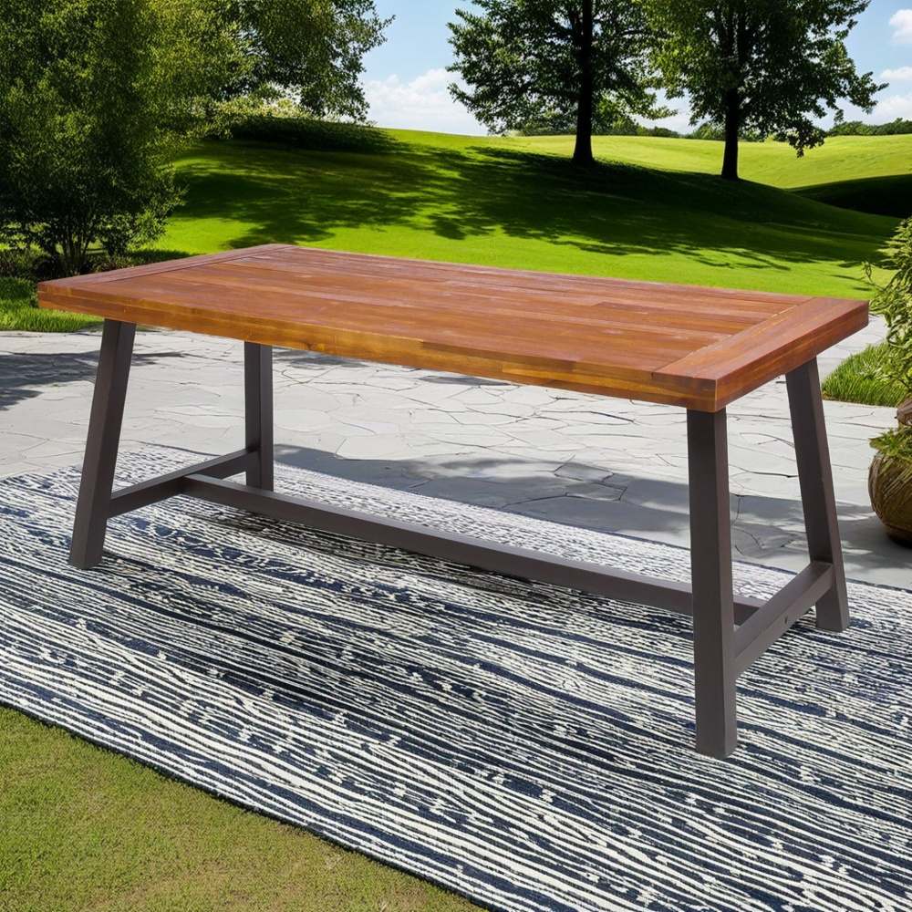 Coolbibila 70-in Rectangular Acacia Wood Outdoor Dining Table with ...
