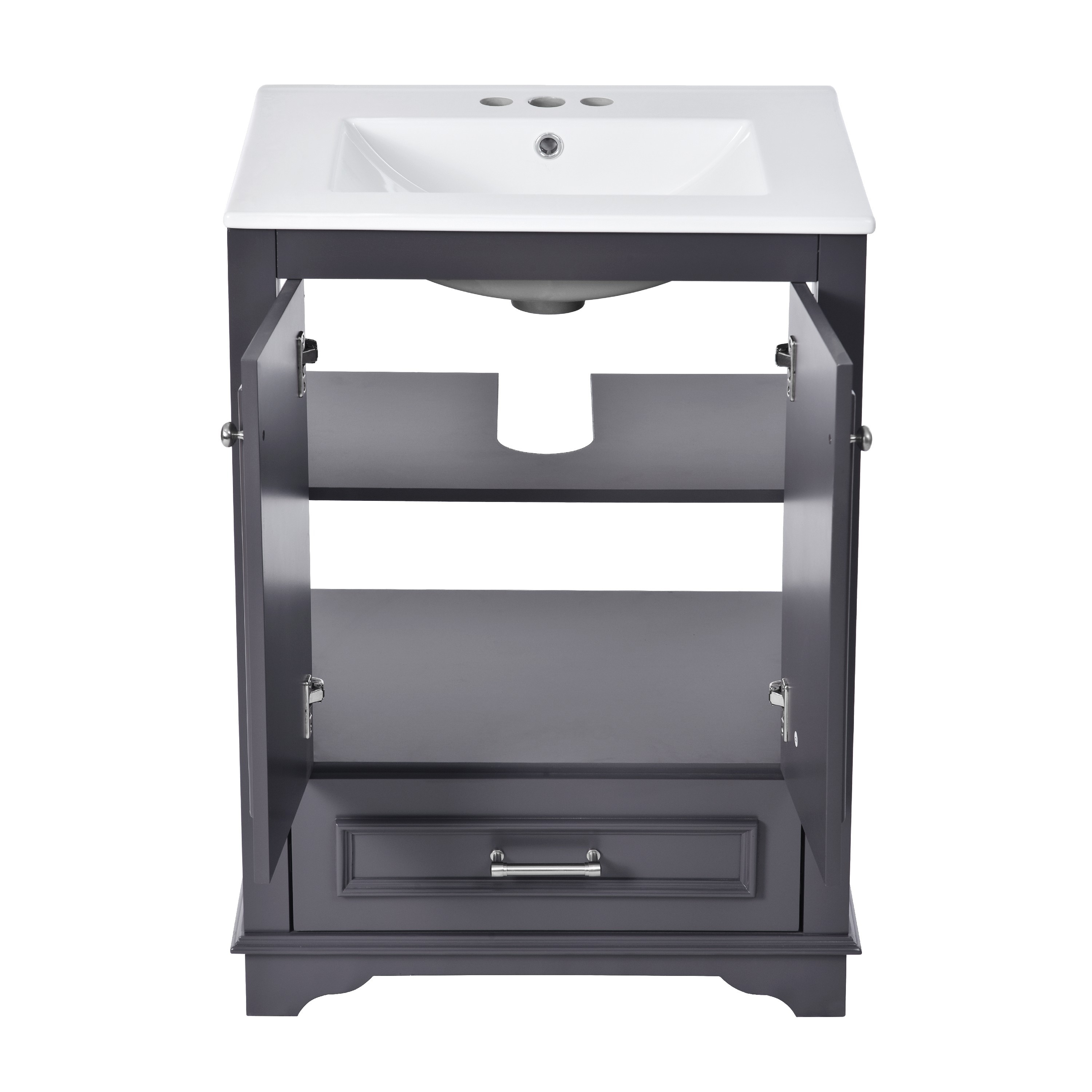 Benzara Daizy 24In Bathroom Vanity with Ceramic Sink 2 Door Cabinet ...