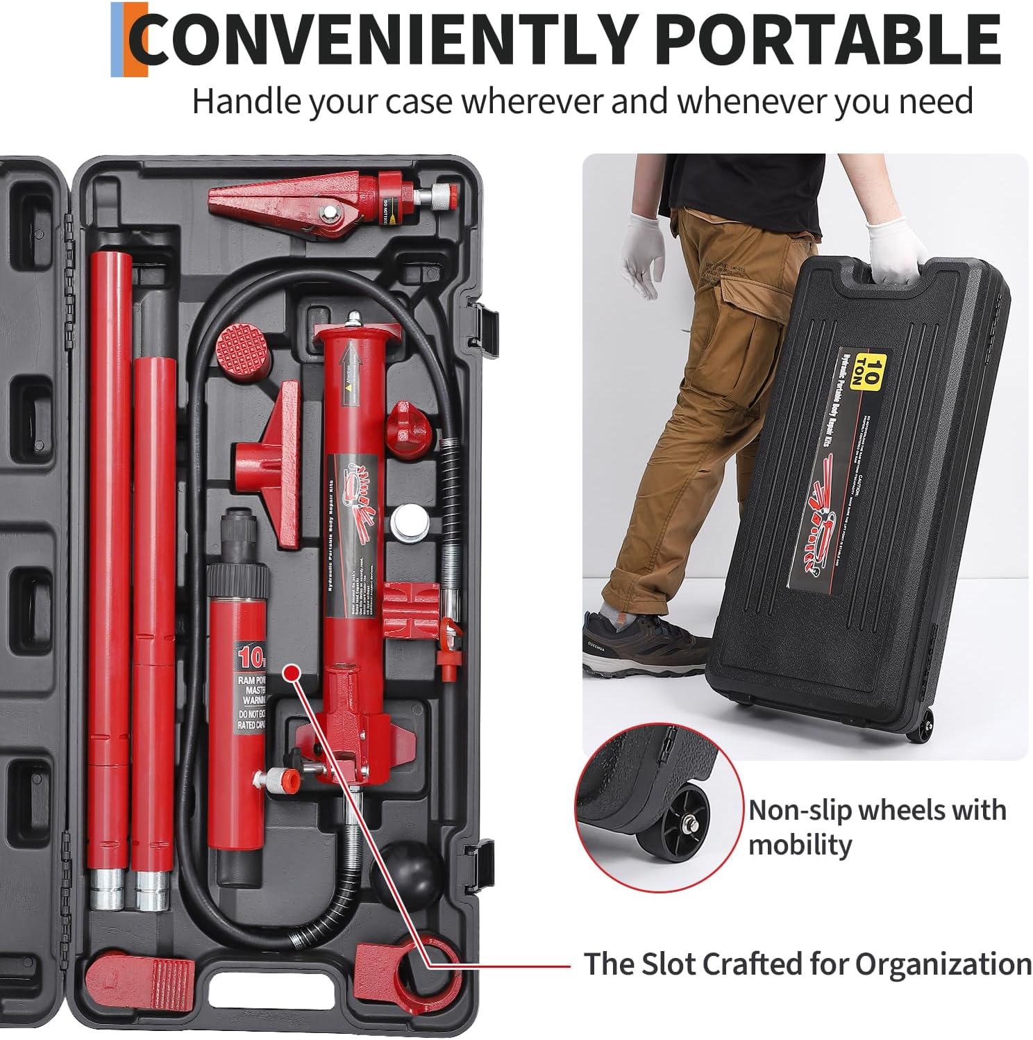Qeetex 10 Ton 4.6 ft 1.4 m Oil Hose Red Steel Separable Hydraulic Jack ...