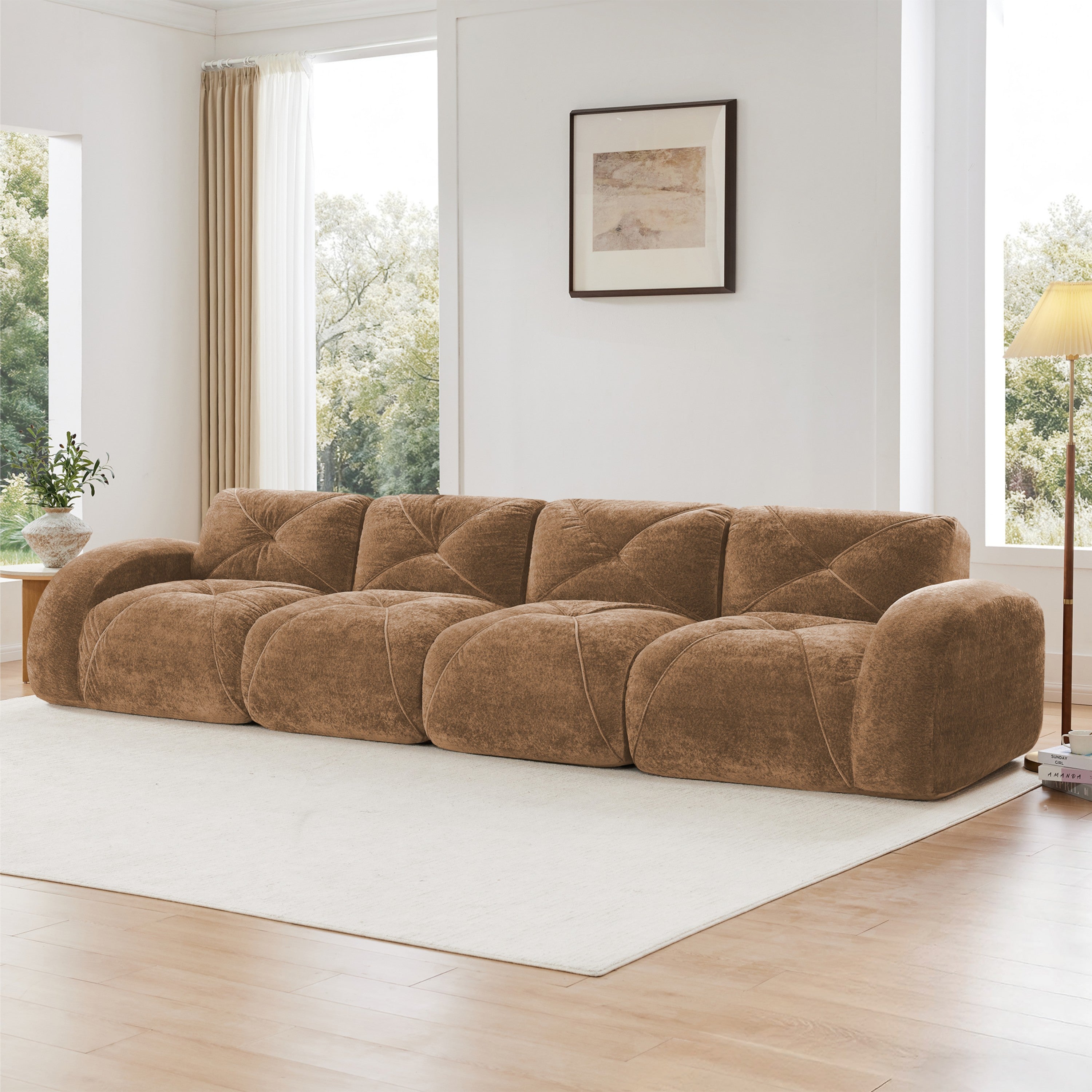 Boyel Living 140in Velvet Tufted Sofa 32D High Density Sponge Ergonomic ...