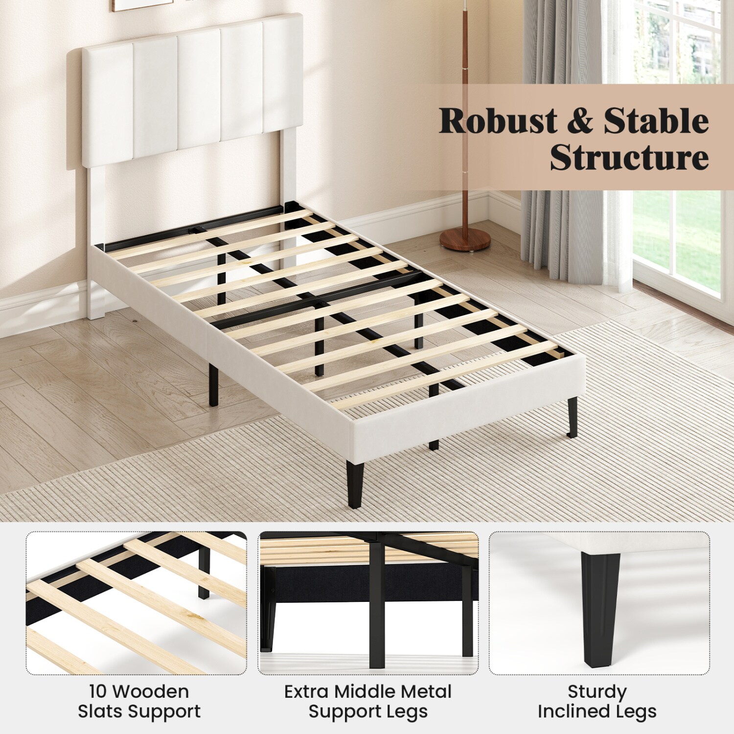 Volenca Velvet Upholstered Bed Frame with Adjustable Vertical Channel ...