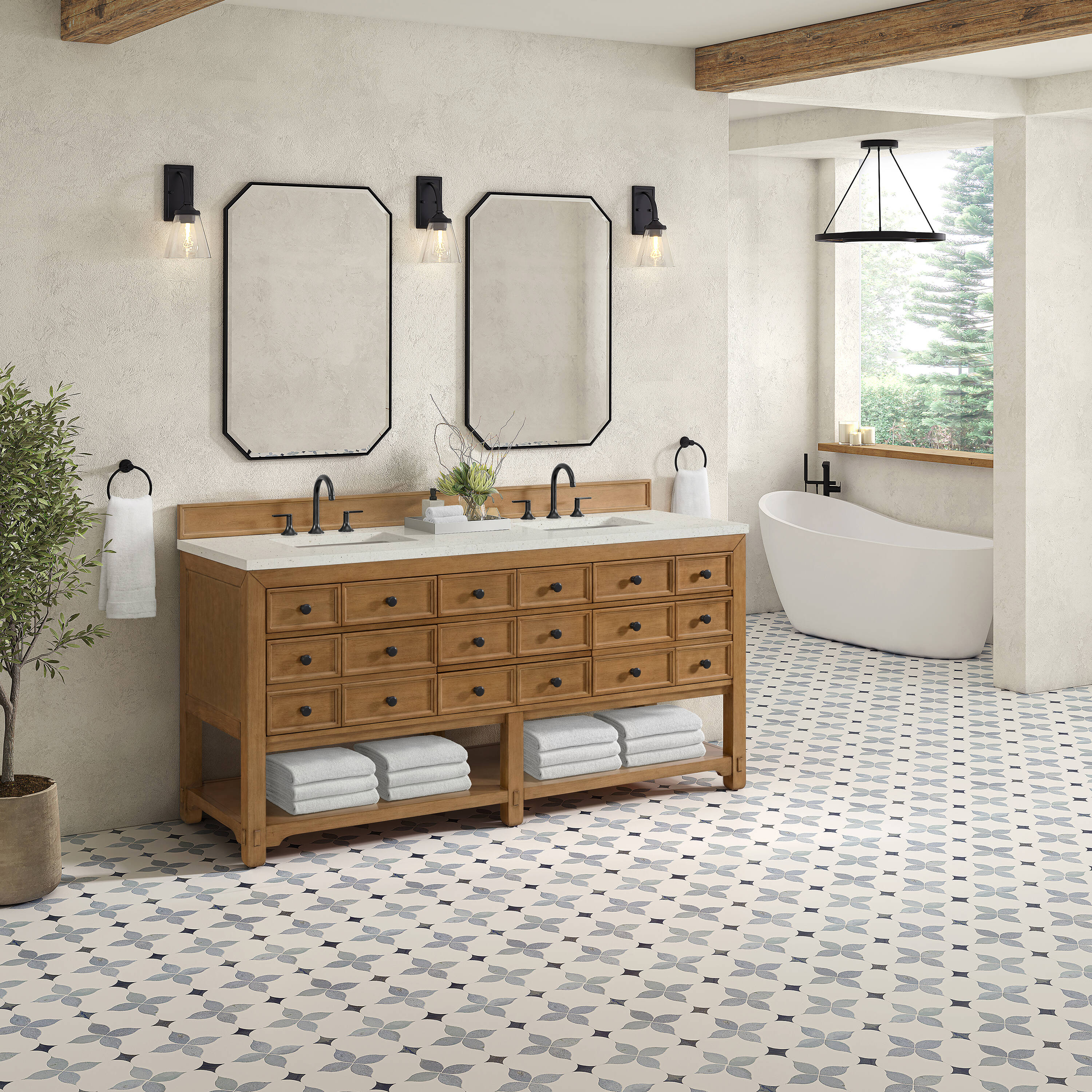 James Martin Vanities Malibu 72-in Amber Birch Undermount Double Sink ...