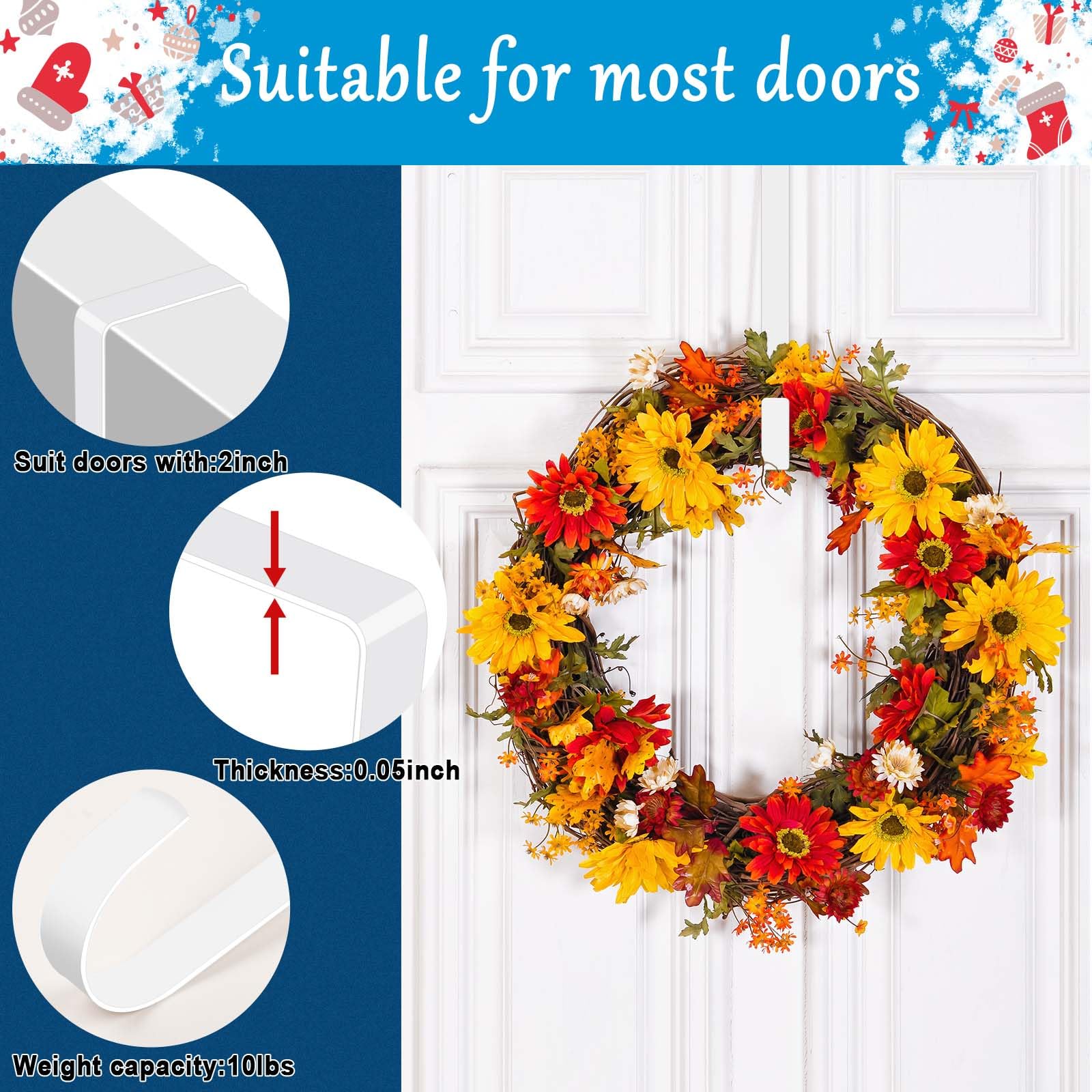 ITOPFOX 4 Pack 12 inch and 15 inch Wreath Hangers for Front Door Over ...