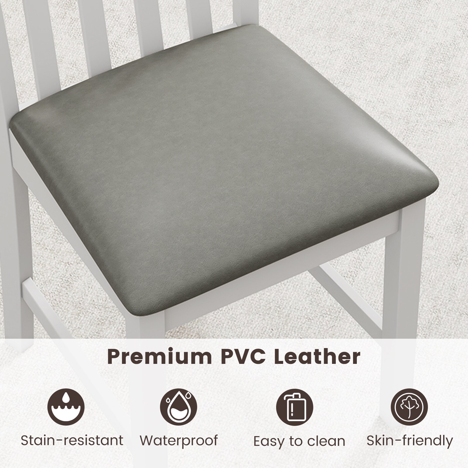 SUGIFT Rubber Wood Padded PVC Leather Ergonomic Dining Side Chair Set 2 ...