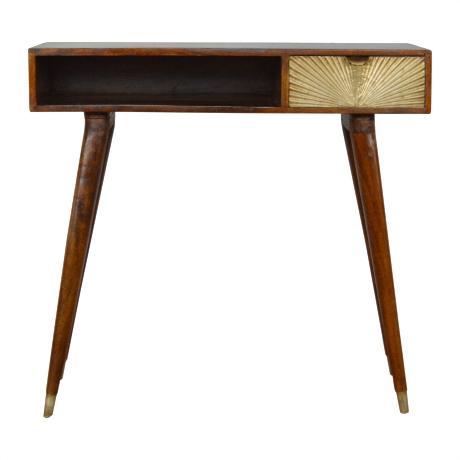 Naturefalls Chestnut-finished mango wood writing desk with brass gold ...
