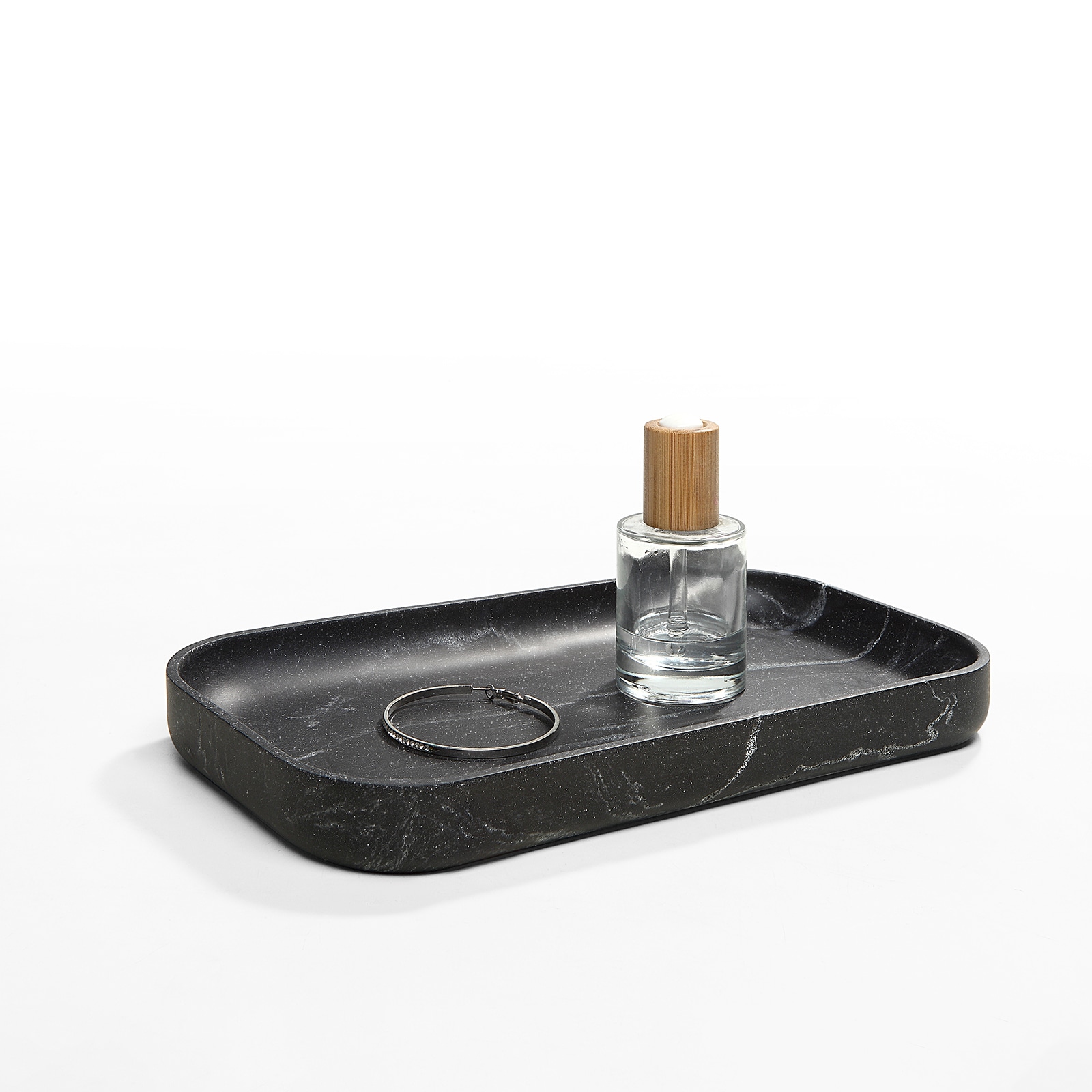 SunnyPoint Black Faux Marble Resin Jewelry Organizer Tray for Dresser ...