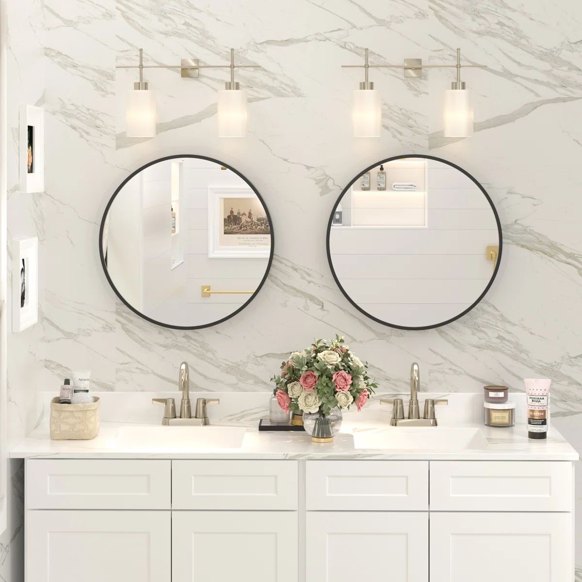 Blisstyle Set of 2 Tempered Glass 18-in x 18-in Framed Round Bathroom ...