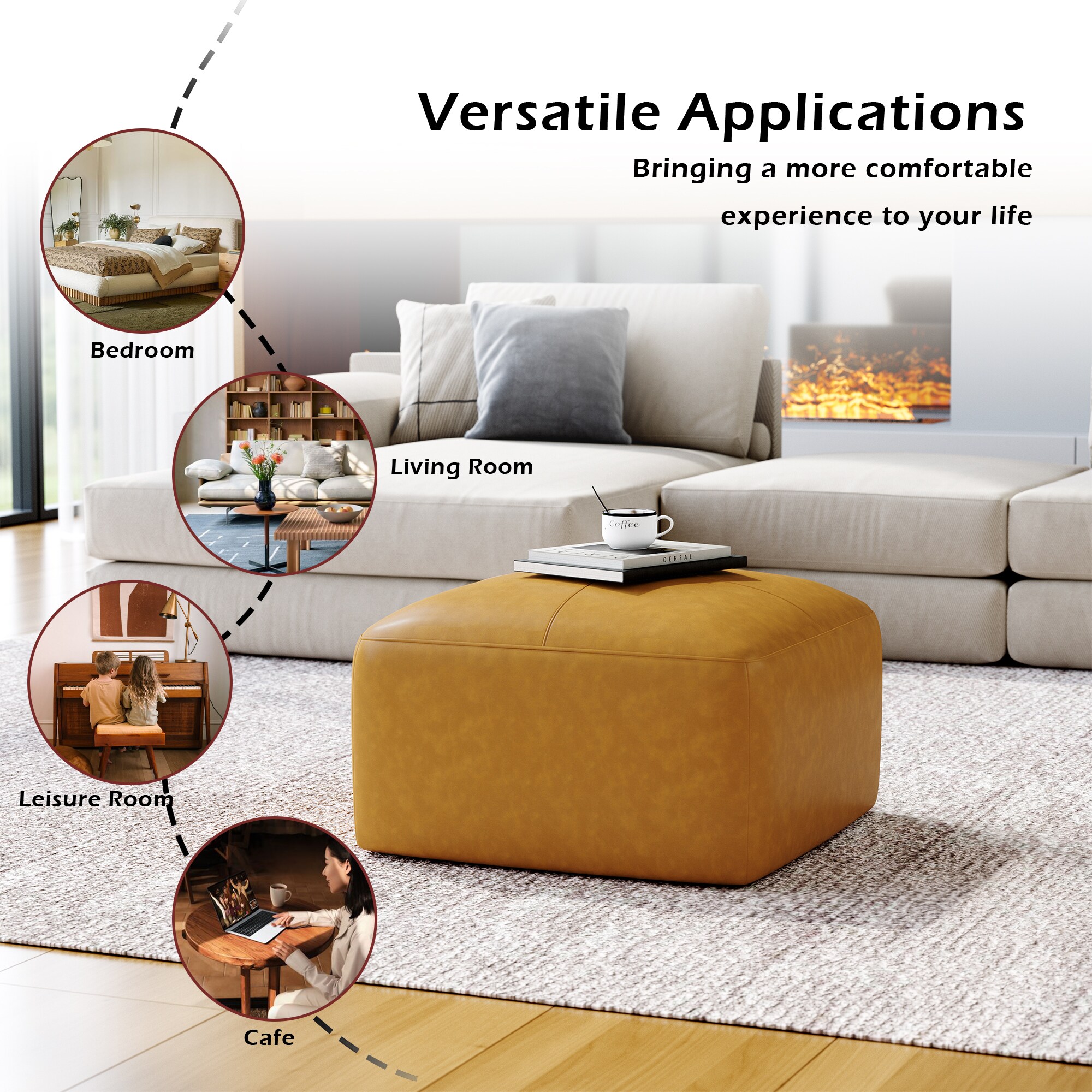 Dreamsidea Square Top Grain Genuine Italian Leather Ottoman for Living ...