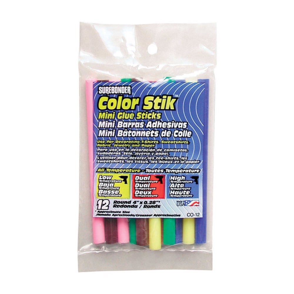SUREBONDER Color Stik Mini Glue Sticks .28 in x 4 in Assorted Colors 12 ...