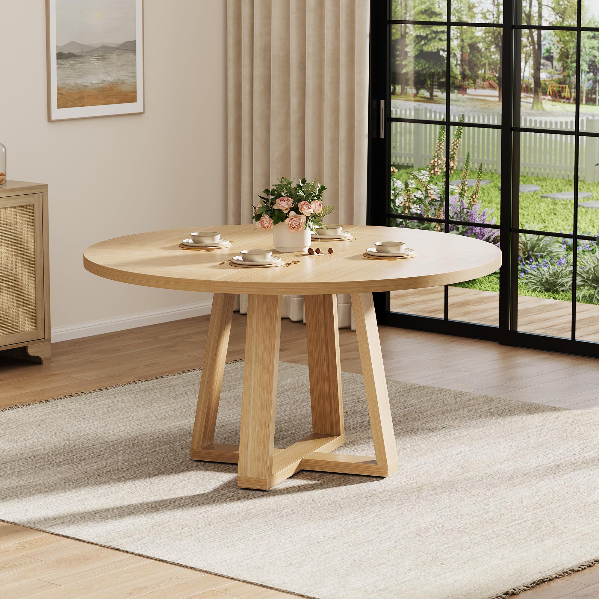 DEXSO 47 Inch Round Dining Table for 4-6 People Engineered Wood with ...