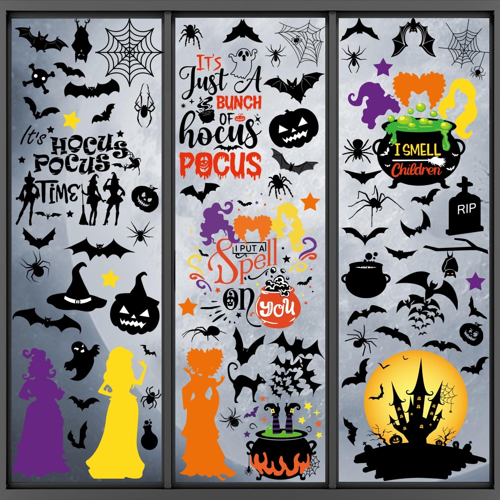 LAIFUCAM 104 pcs Halloween Window Clings Double Sided Static Stickers ...