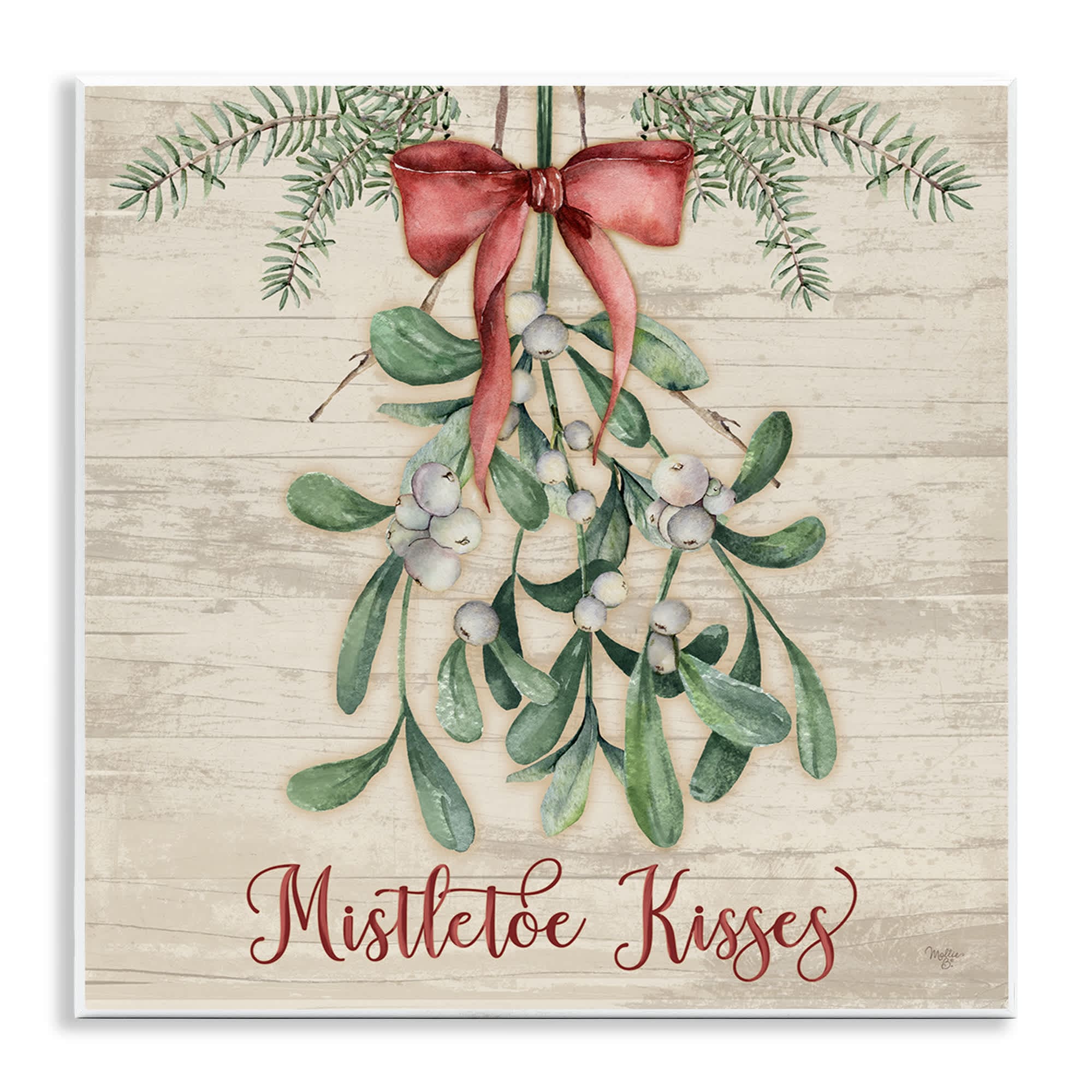 Stupell Industries Rustic Mistletoe Kisses Wall Plaque Art By Mollie B ...