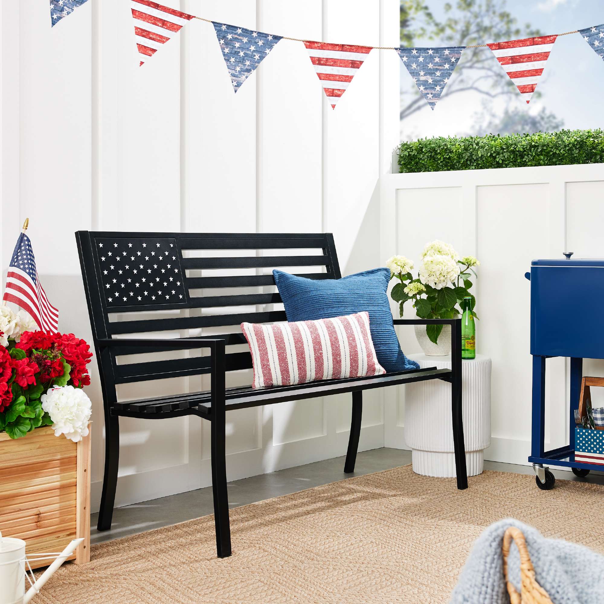 Best Choice Products Indoor Outdoor Steel Garden Bench w/ American Flag ...