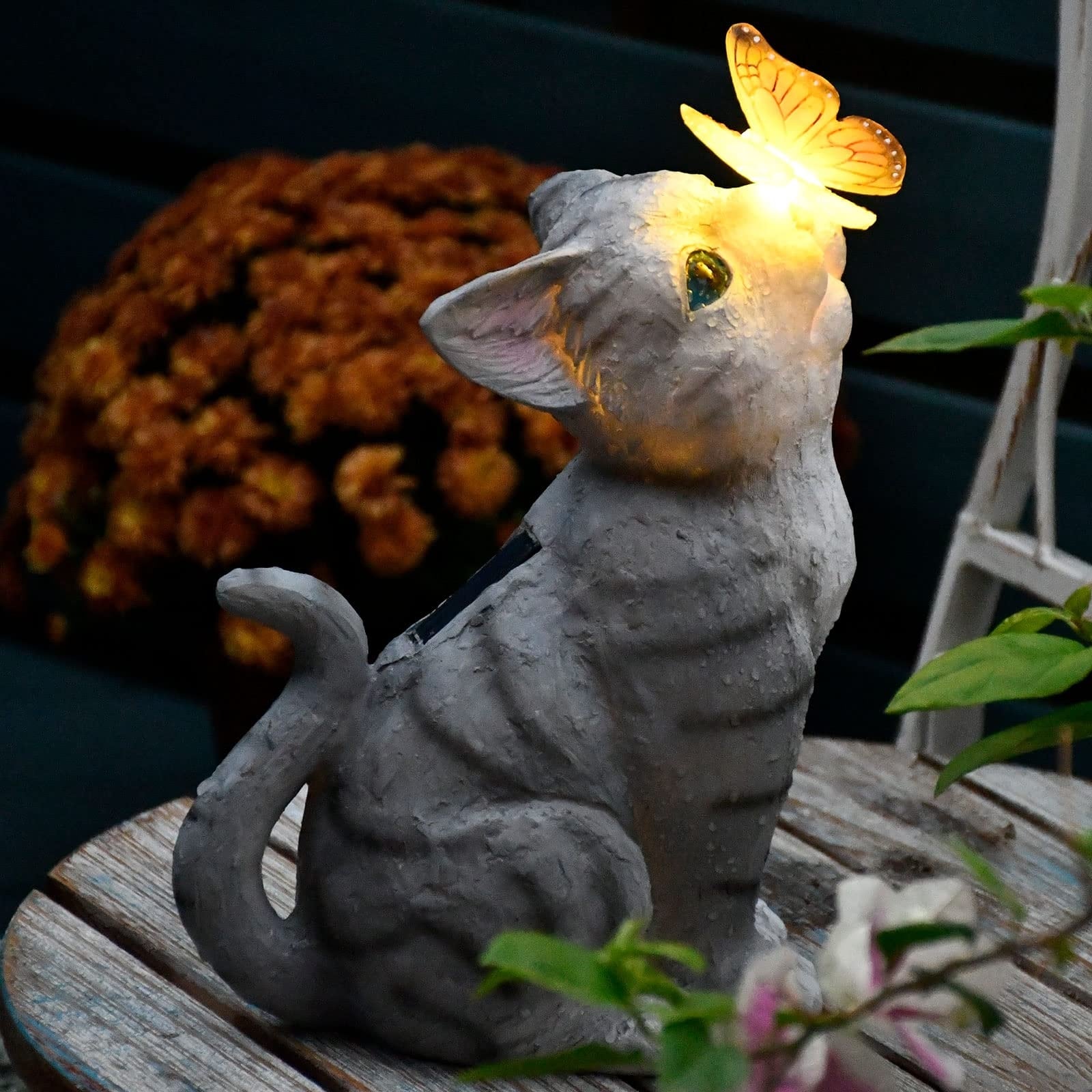 Oyezvary Cat Garden Figurine Outdoor Solar Statue with LED Lights for ...