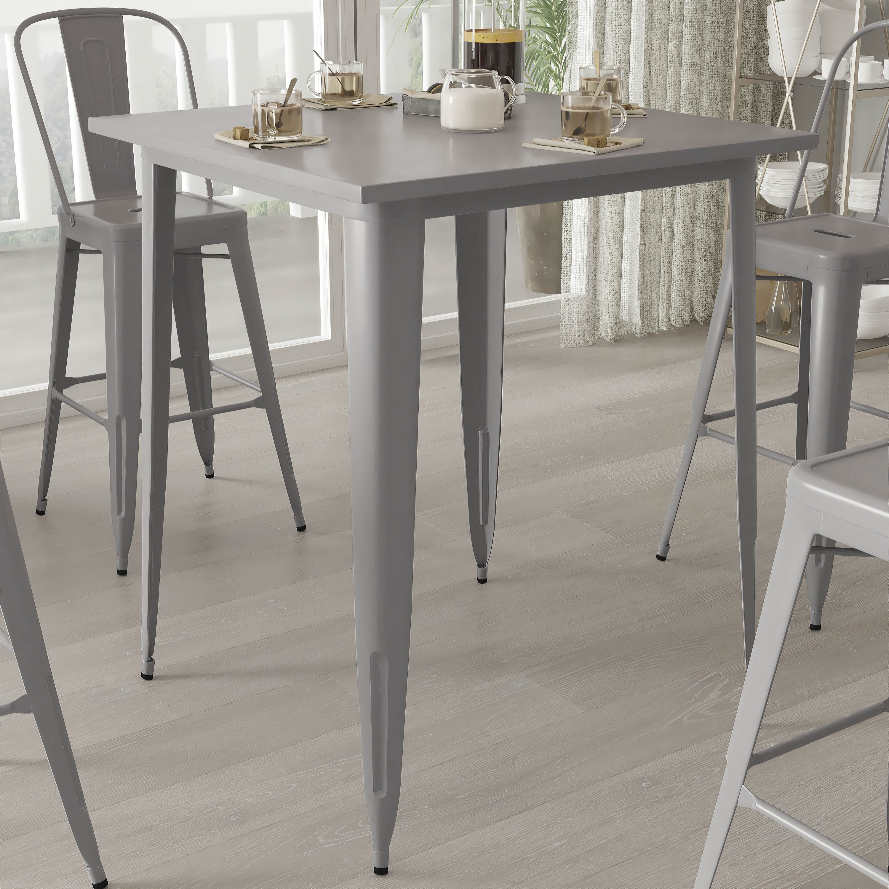 Merrick Lane Rothko Bar Height Patio Dining Table with Silver Metal ...