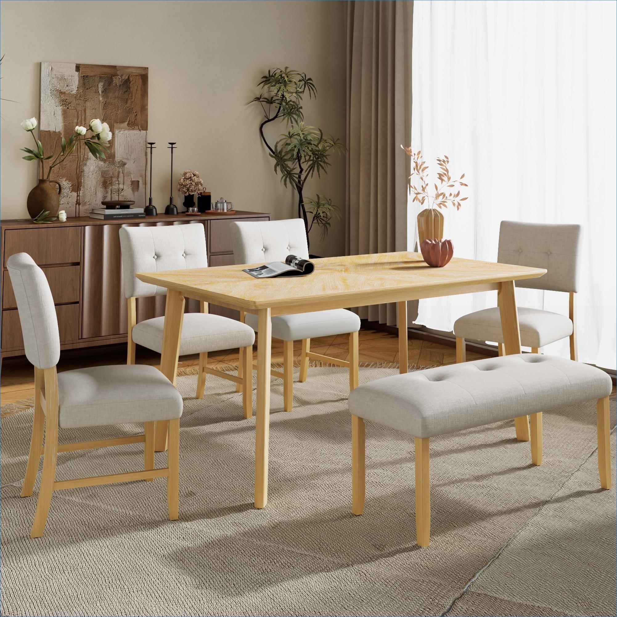 Watnature Light Natural Ash Veneer Rubberwood Dining Table for Kitchen ...