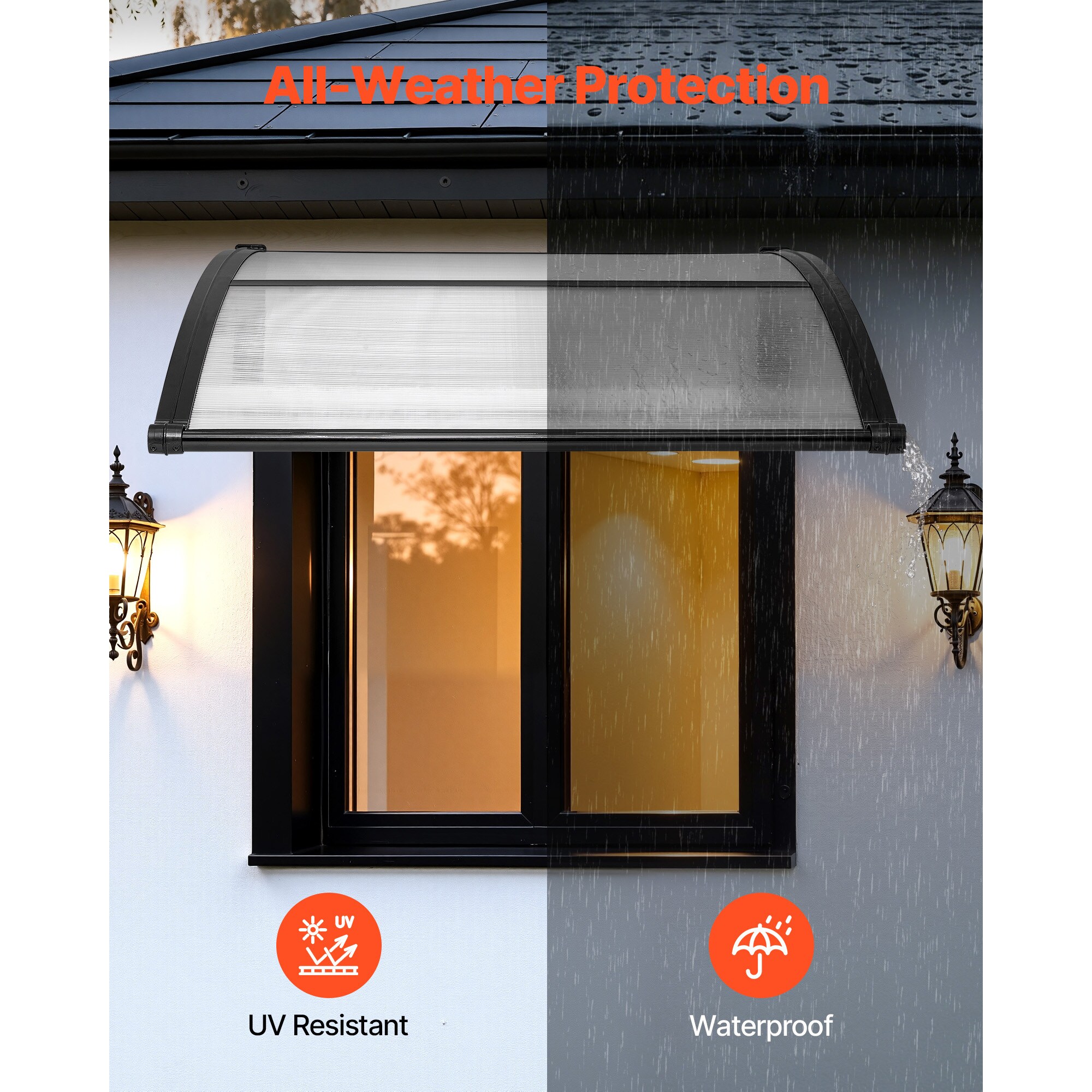 GIVIMO Clear-Panel 38 by 40-in Polycarbonate Door Awning Front Door ...