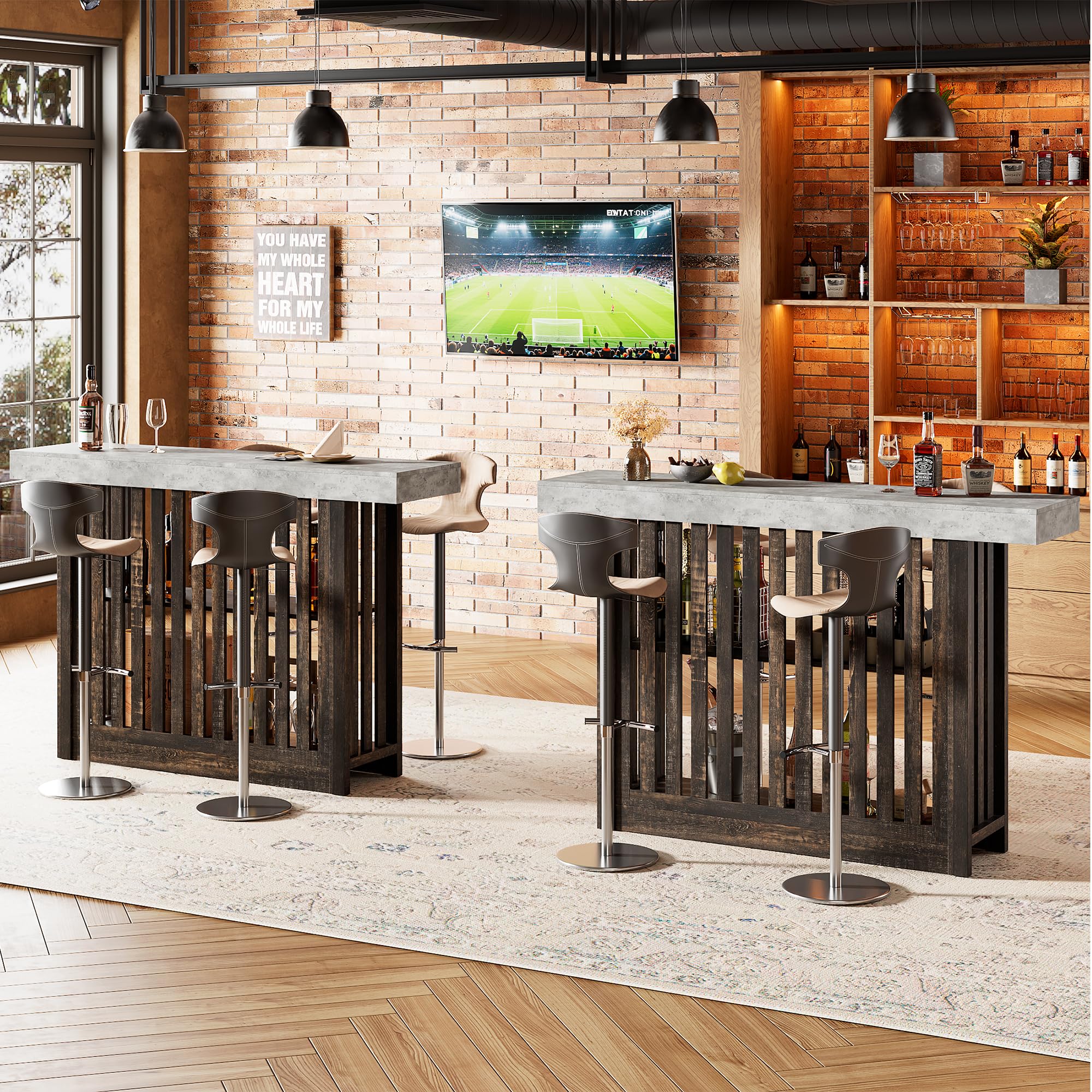 Garvee Modern Industrial Two Tier Bar Table 63 Inch Counter Height ...