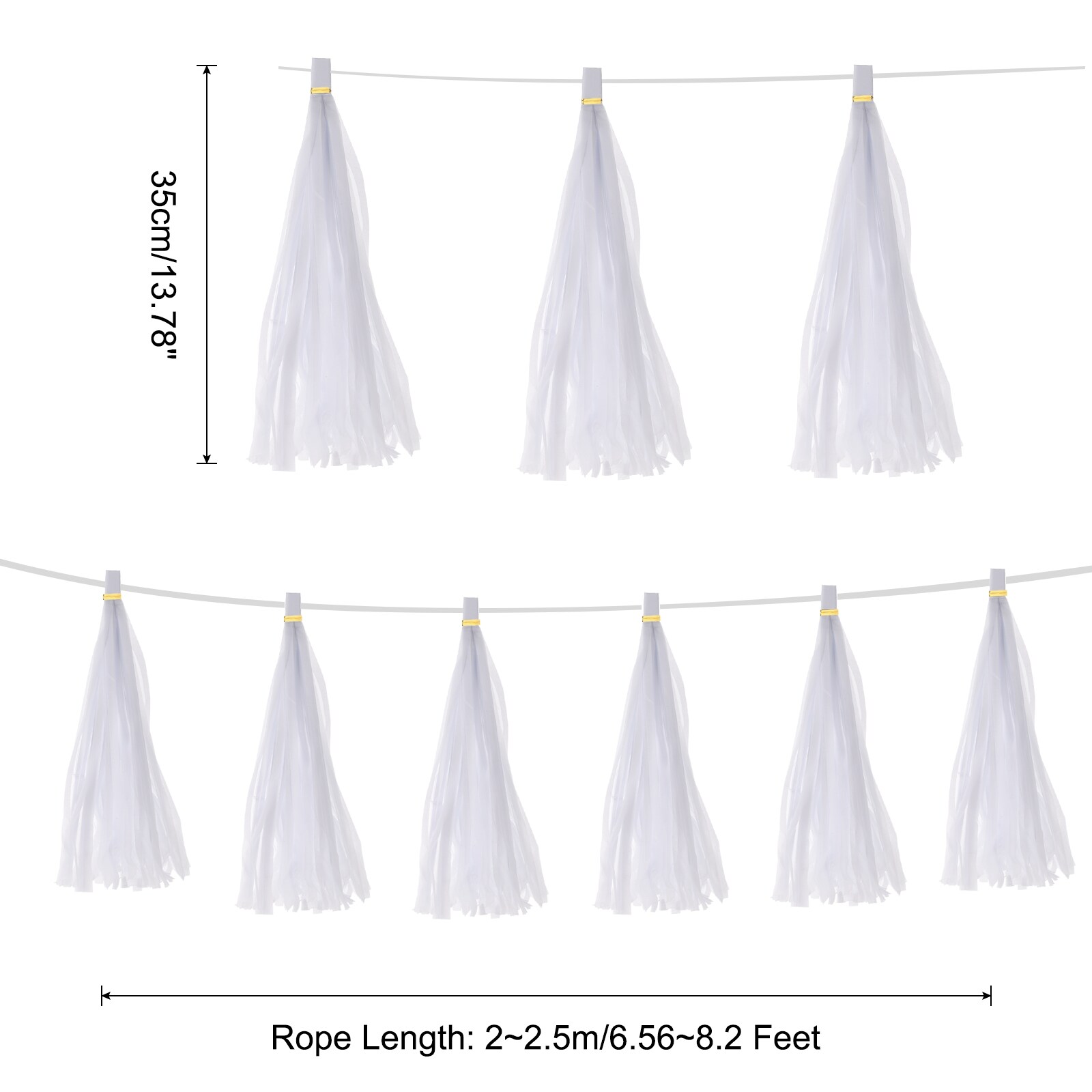 Unique Bargains 30Pcs White Tassel Garland Banner with Rope Tissue ...