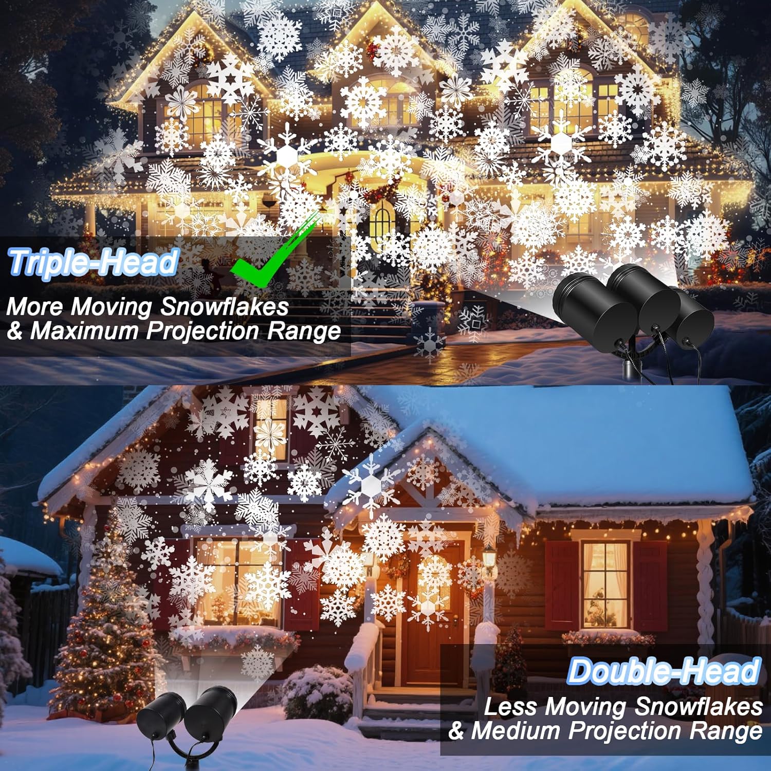 Etokfoks Triple Head LED Snowflake Projector Light Outdoor Waterproof ...