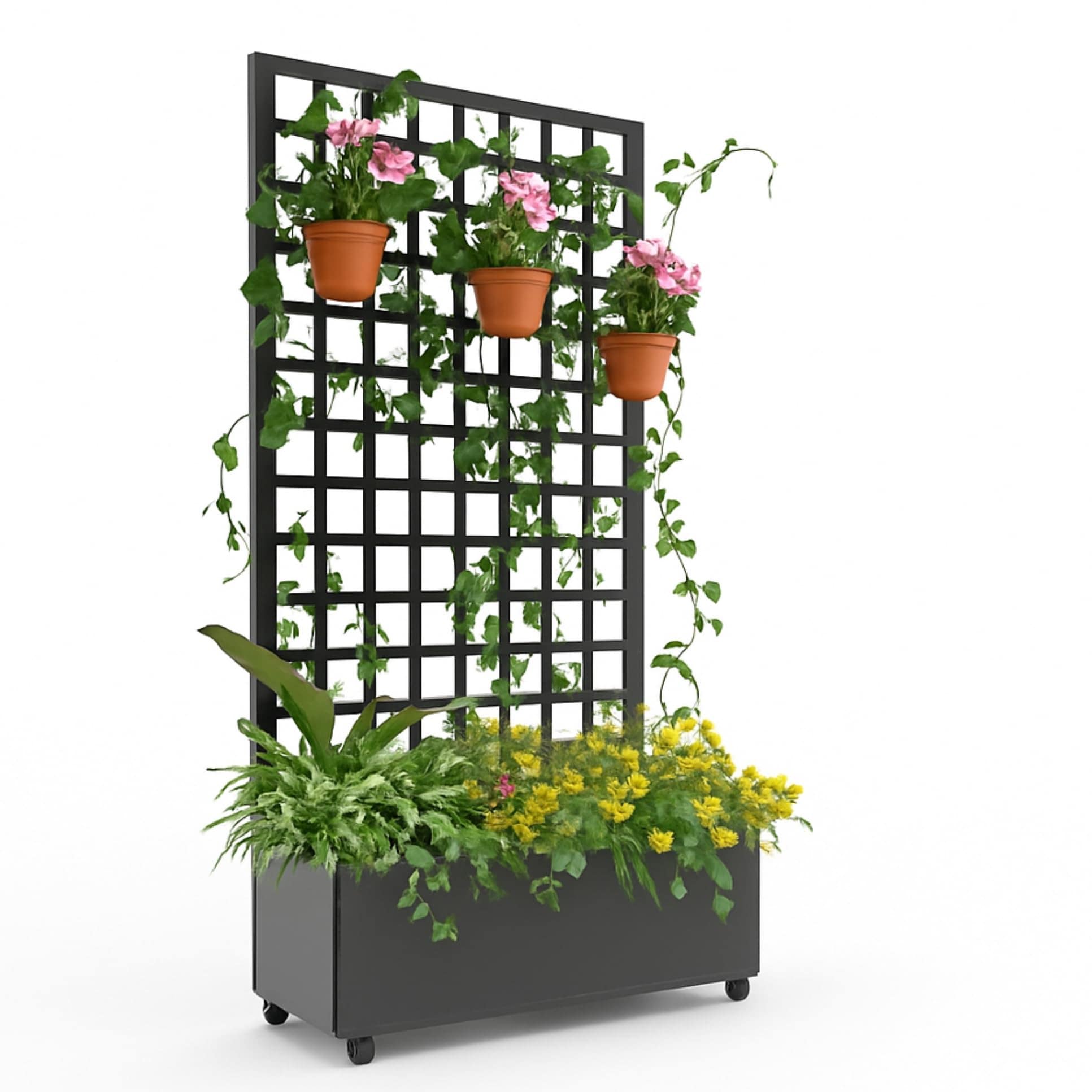 Aoile Black 72 Inch Galvanized Metal Planter Box With Square Lattice ...