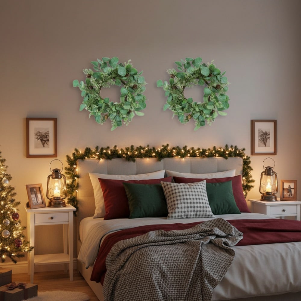 Upsimples 2 Pack 14.2 Inch Farmhouse Eucalyptus Wreath Green Multi ...