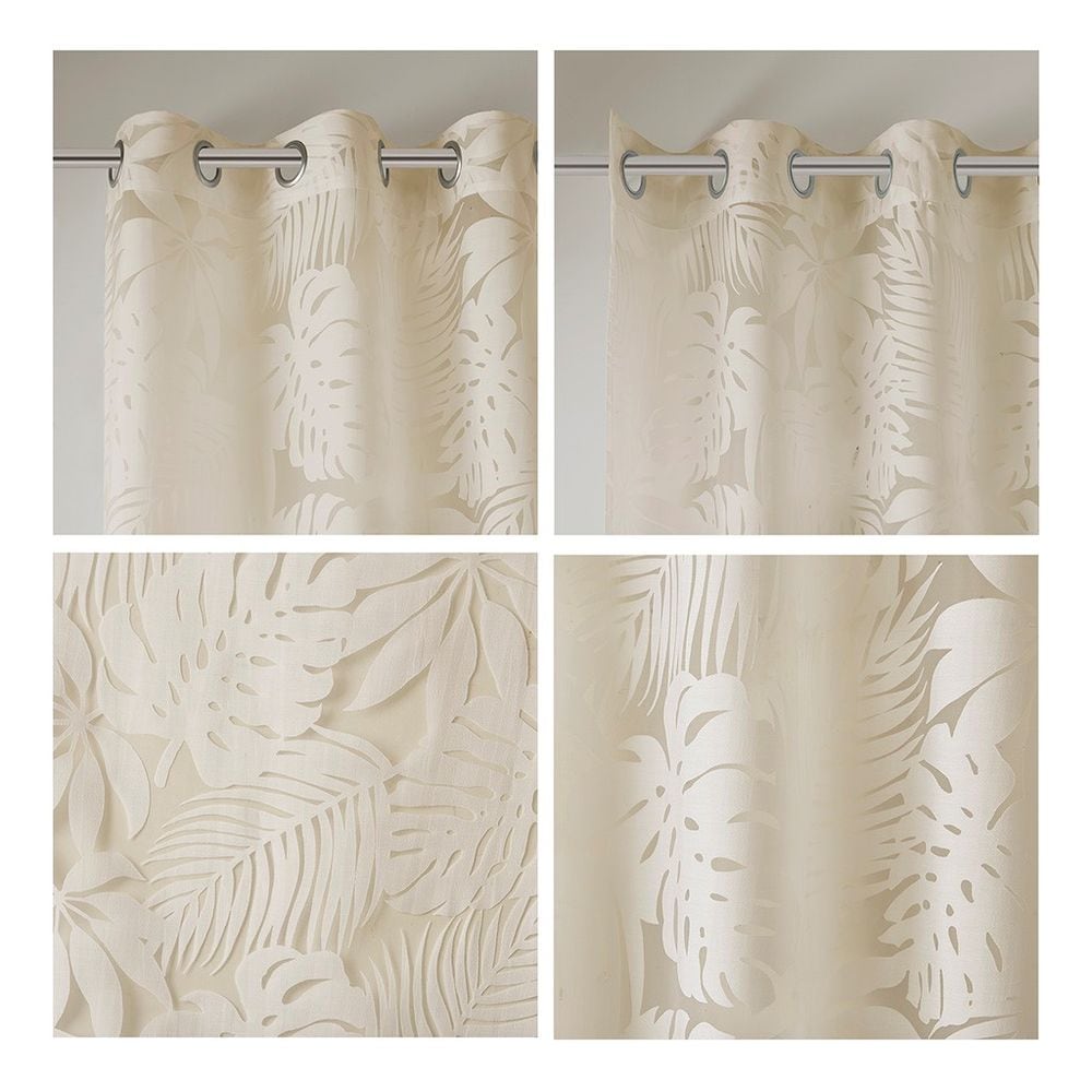 Blisstyle Palm Leaf Burnout Window Sheer Natural 50x84 Inch Linen ...