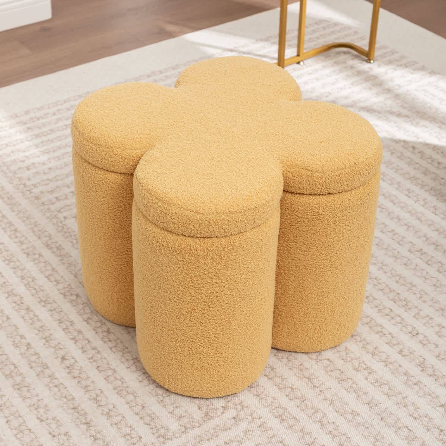 SEYNAR Modern Glam Teddy Velvet Flower Shape Storage Ottoman in the ...