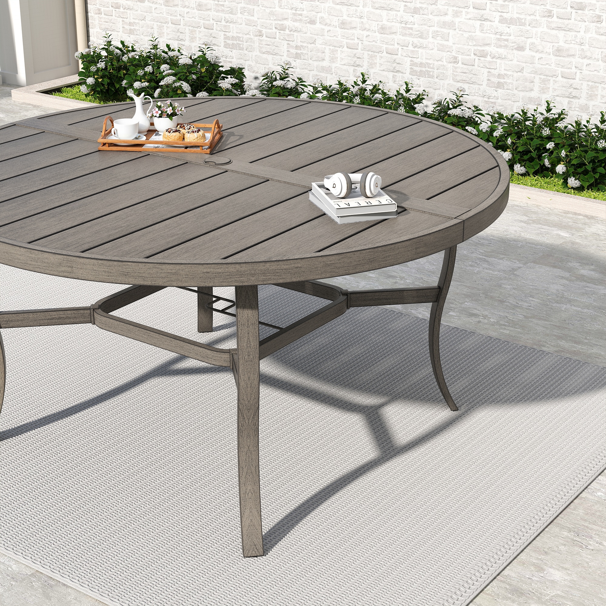 Serenity Gardens Round Outdoor Dining Table 52-in W x 52-in L with ...