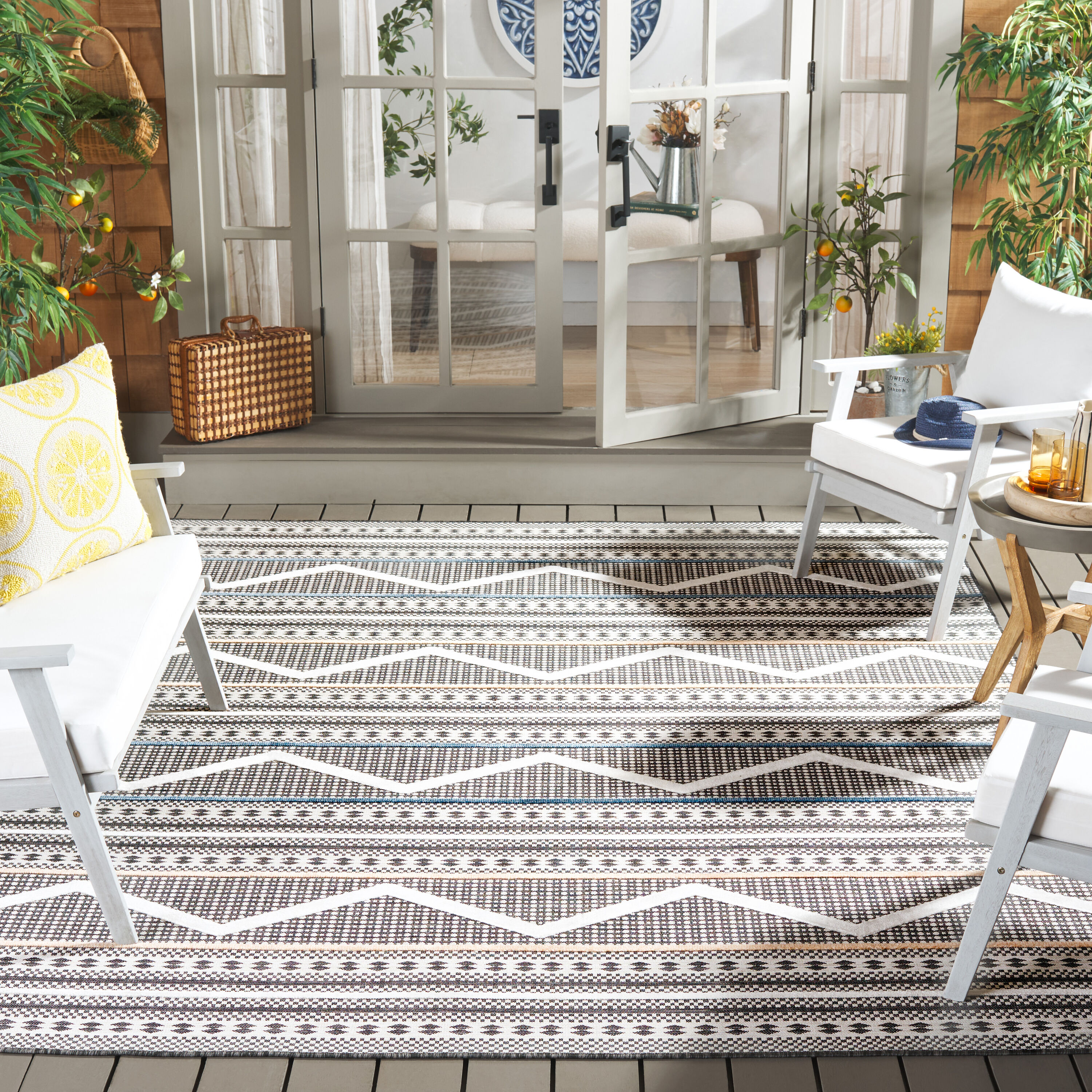 Safavieh Cabana 414Z Black/Ivory 8ft x 10ft Large Rectangle Rug in the ...