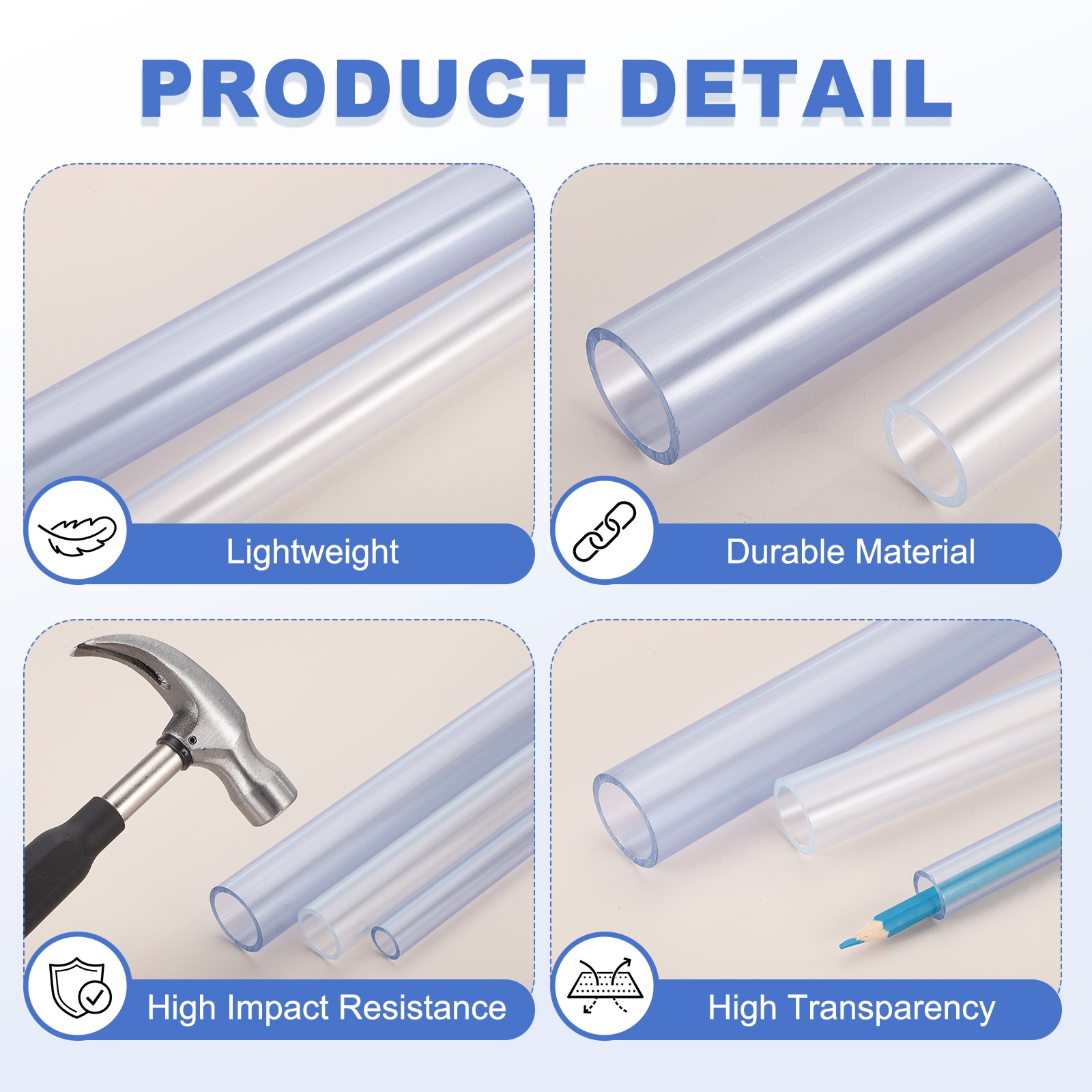 Unique Bargains Clear PVC Pipe High Impact Rigid Tube Round Pipe ...
