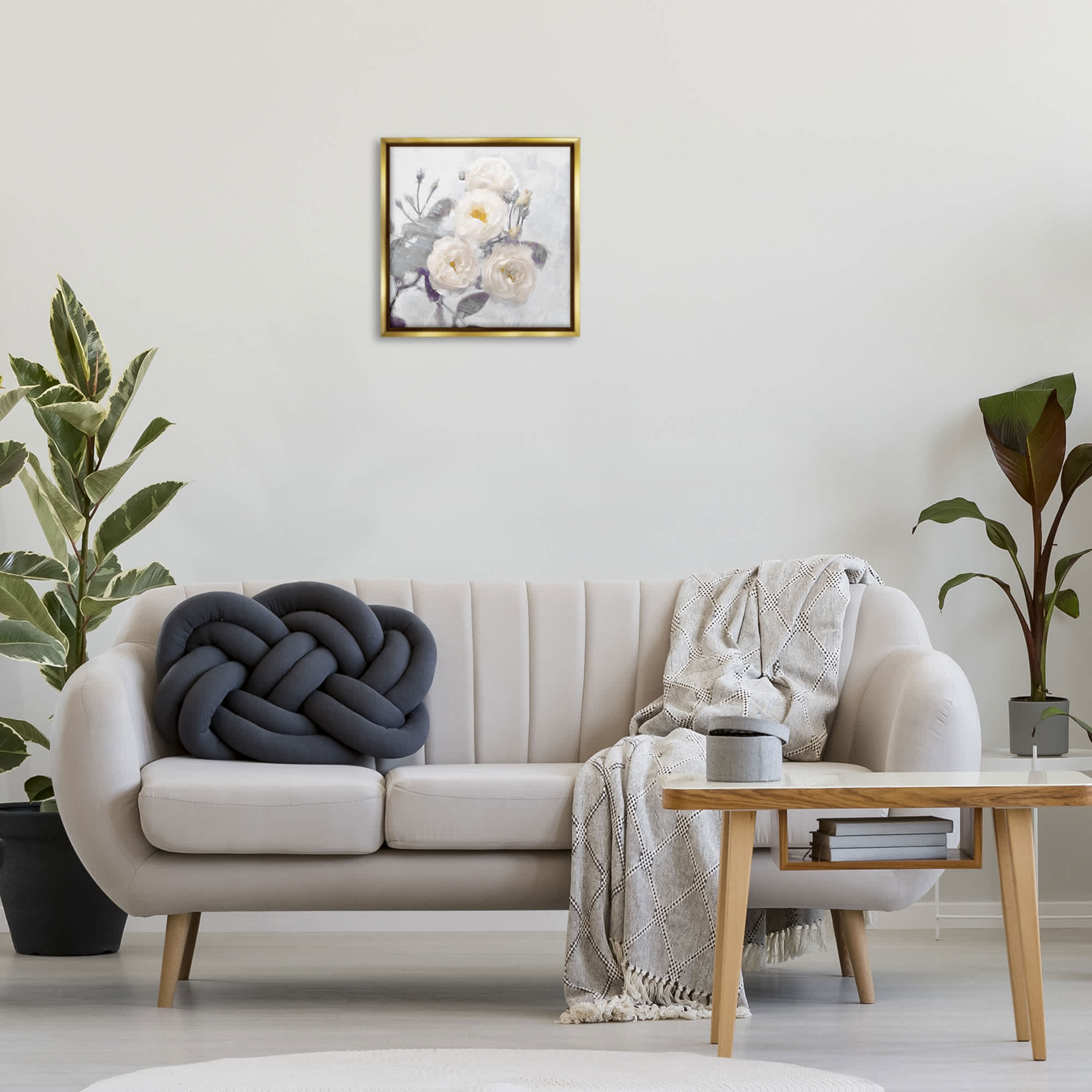 Stupell Industries Bundle of White Blooms Gold Framed Floater Canvas ...