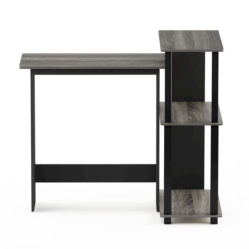 FurniFact Grey Corner Office Desk with Storage Bookshelf for Writing ...
