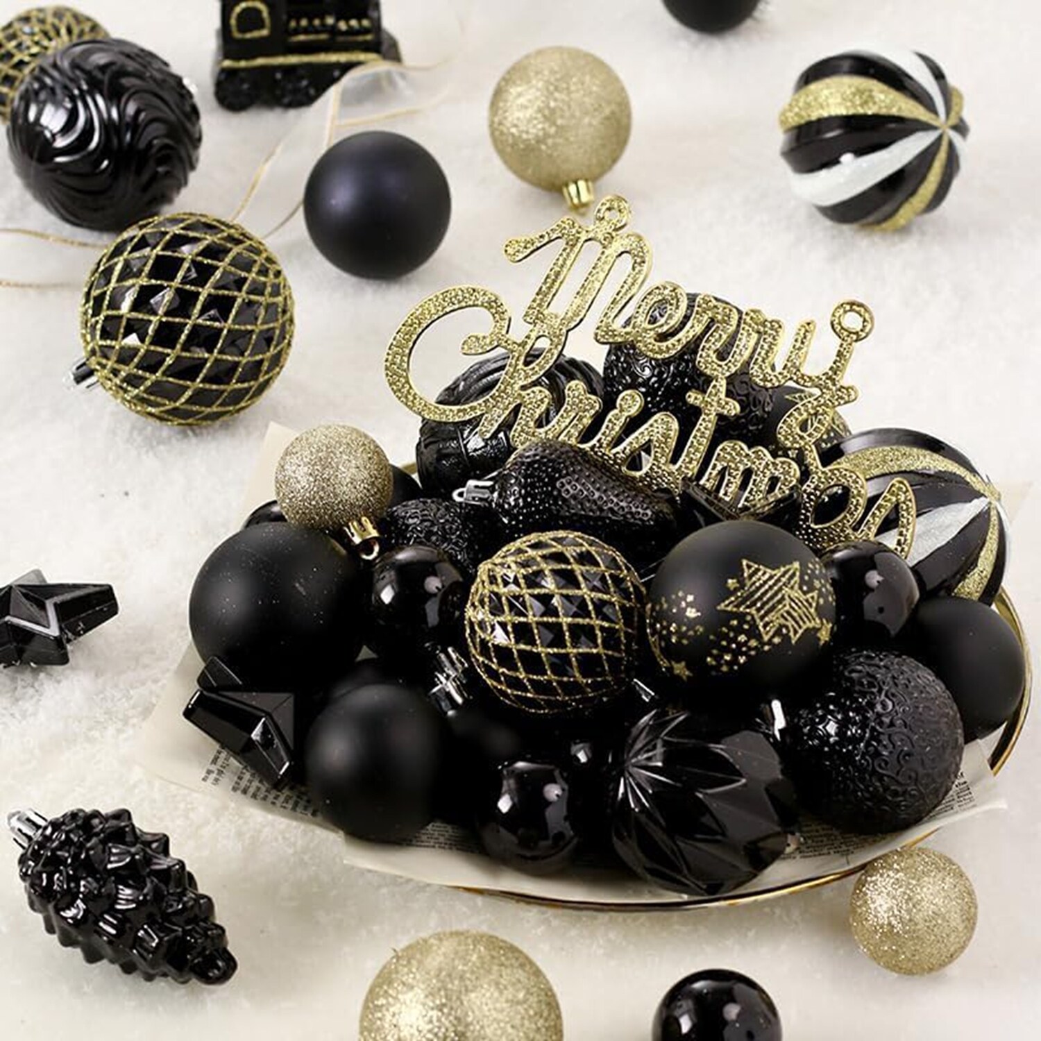 Garvee 65-Pack Mixed-Size Christmas Ornaments Set 3-Color Shatterproof ...