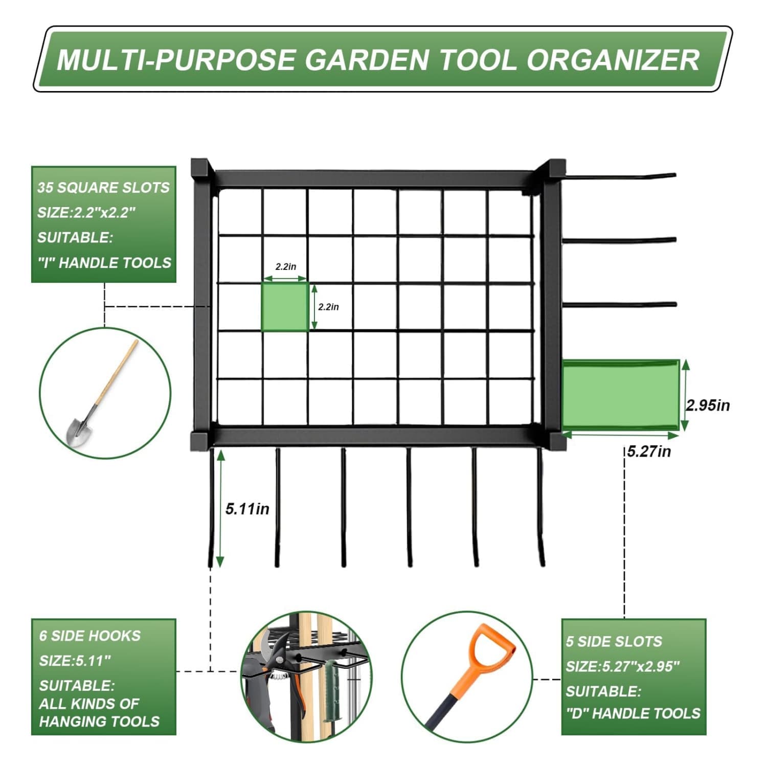 Angel Sar 17.3in W 12.5in D 29.6in H 46-Tool Black Metal Garden Tool ...
