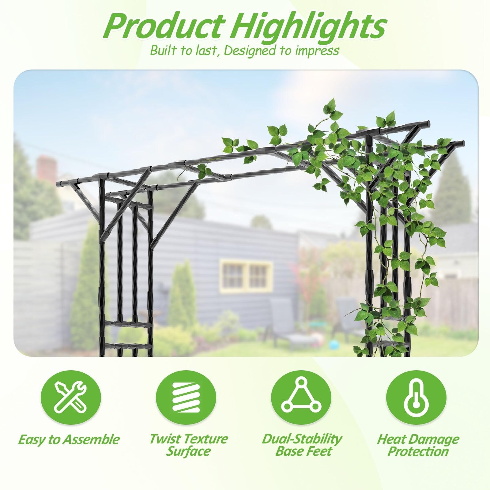 Adrinfly Extra Large Garden Arch Trellis 106.3 in L x 106.3 in H x 19.7 ...