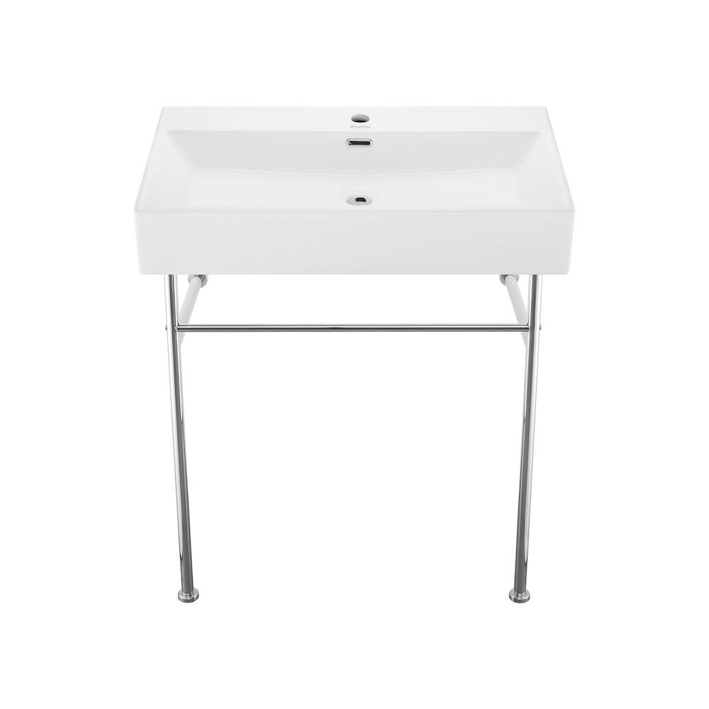 Swiss Madison Claire 30 Ceramic Console Sink White Basin Chrome Legs in ...