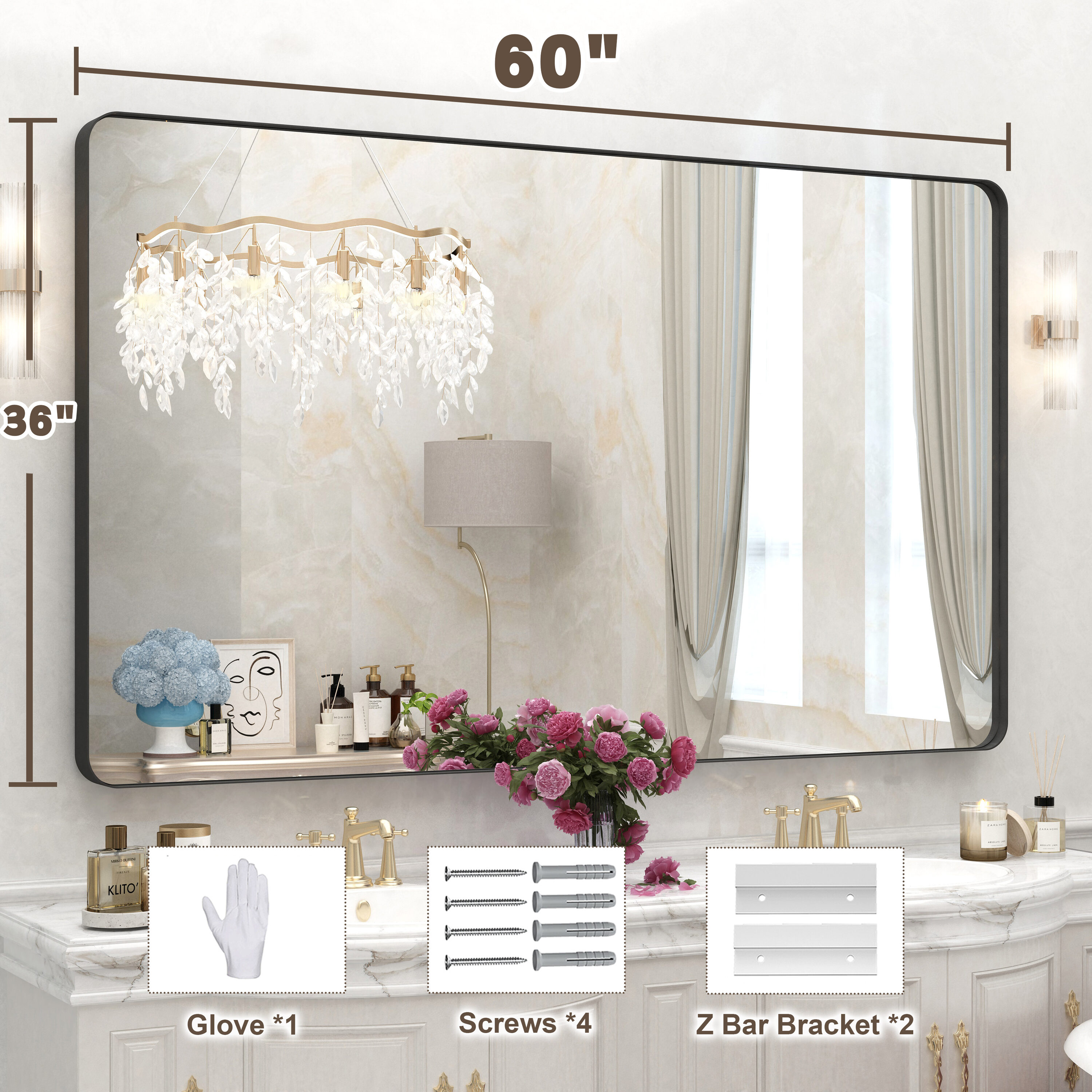 Yulika Ptjz 59-in x 36-in Framed Rectangle Bathroom Vanity Mirror ...