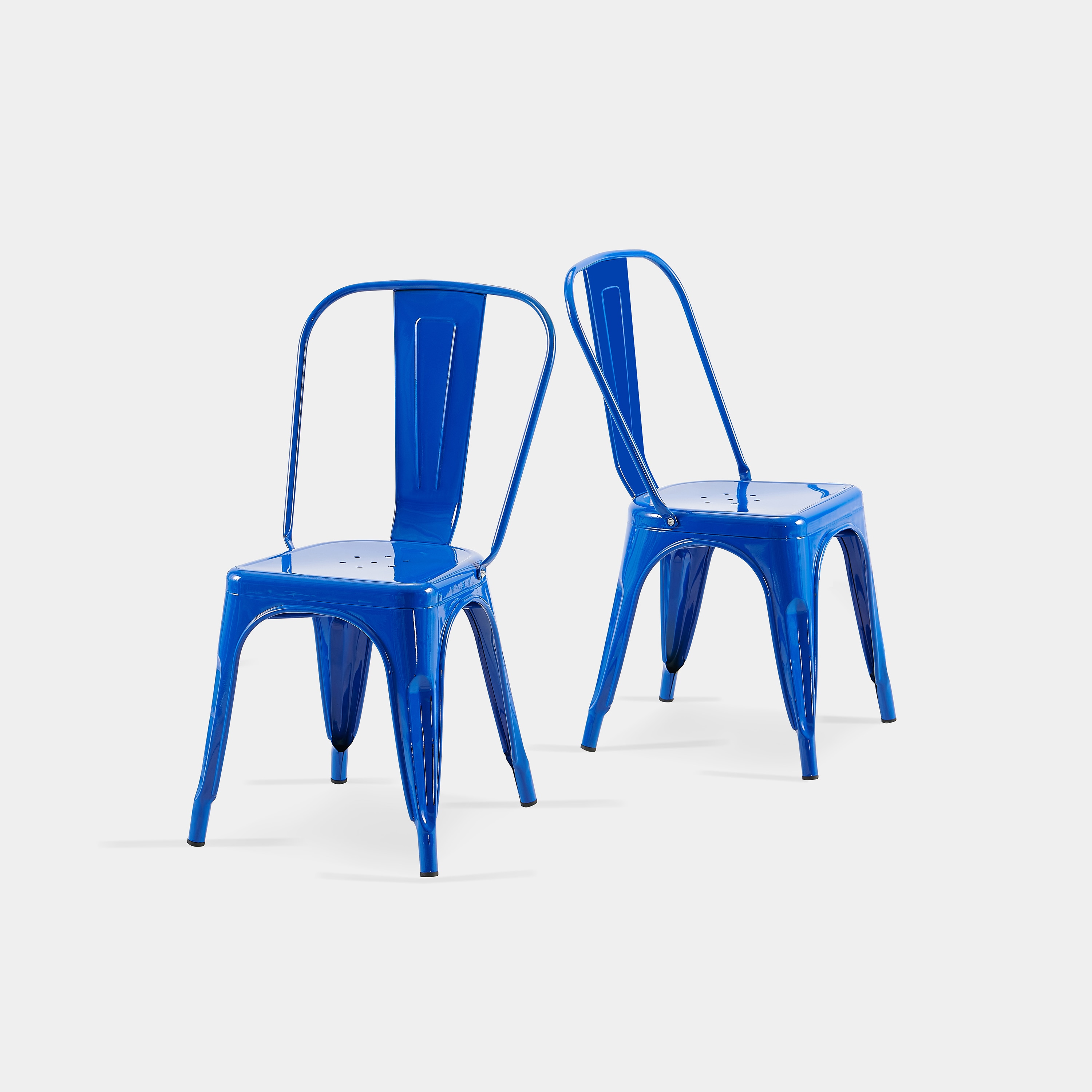 Blisstyle Set of 2 High Gloss Blue Industrial Metal Dining Chairs 18 ...