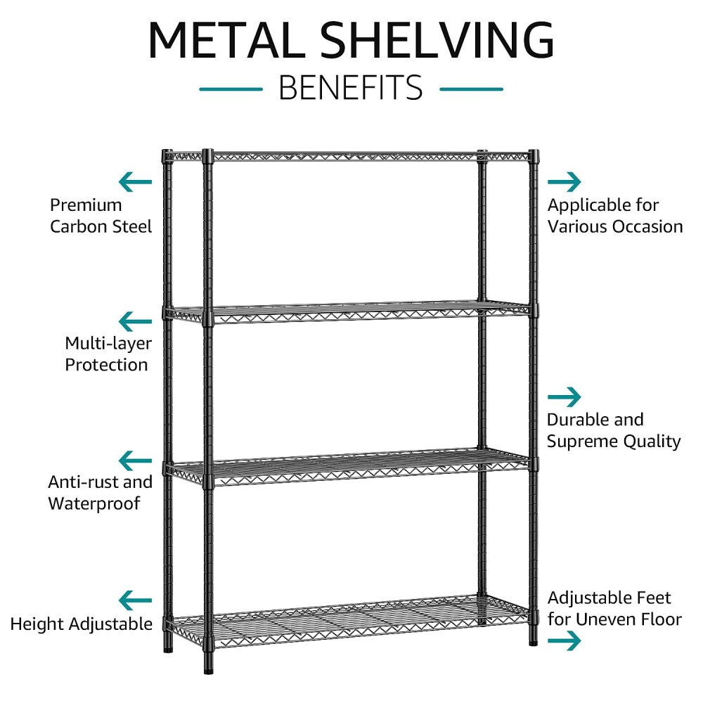 Wooakway 4-Tier Adjustable Utility Storage Shelves 1400 LBS Heavy Duty ...