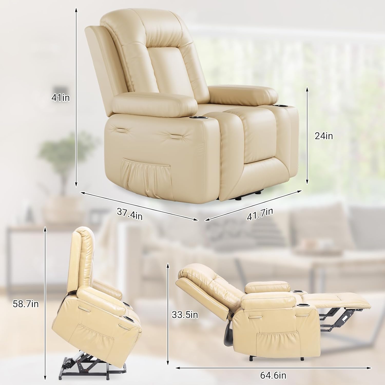 Garvee Power Lift Recliner Chair PU Leather with Massage for Elderly ...
