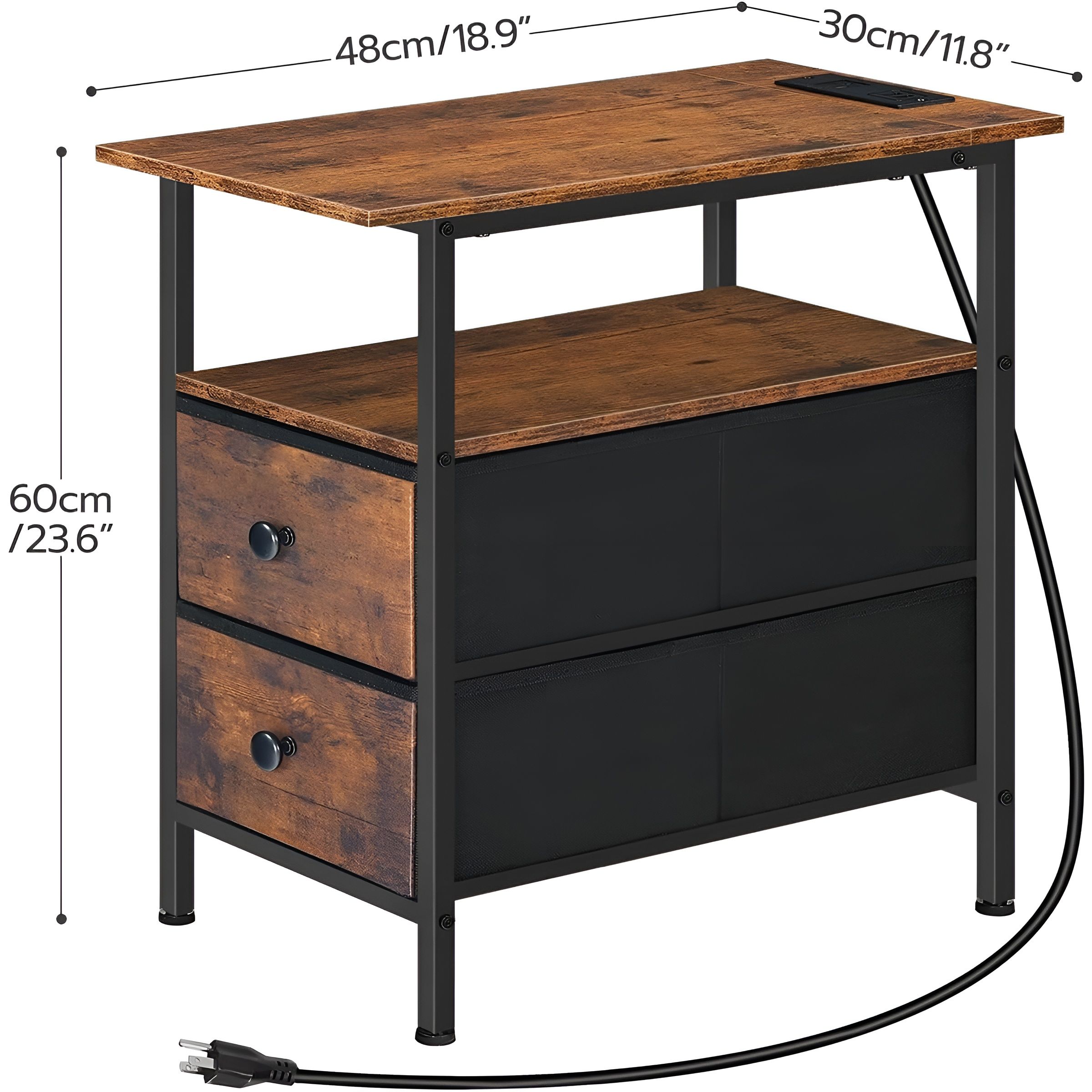 Slickblue Industrial Charging Side Table (11.8W x 23.6H Inch) Brown ...