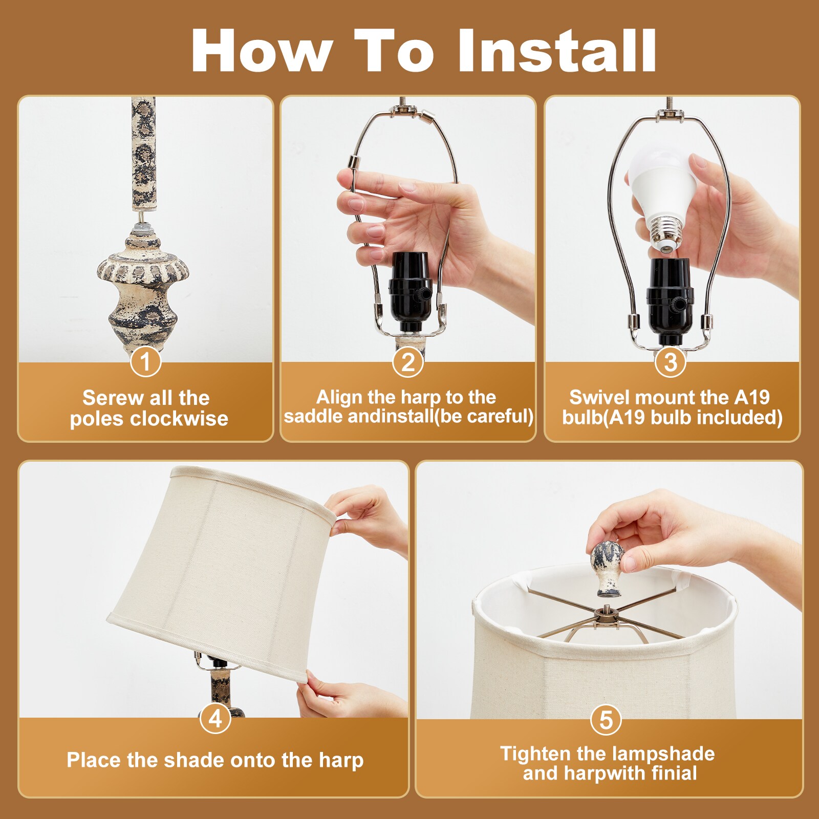 NatySwan Table Lamps 34-in wood color LED Rotary socket Buffet Table ...